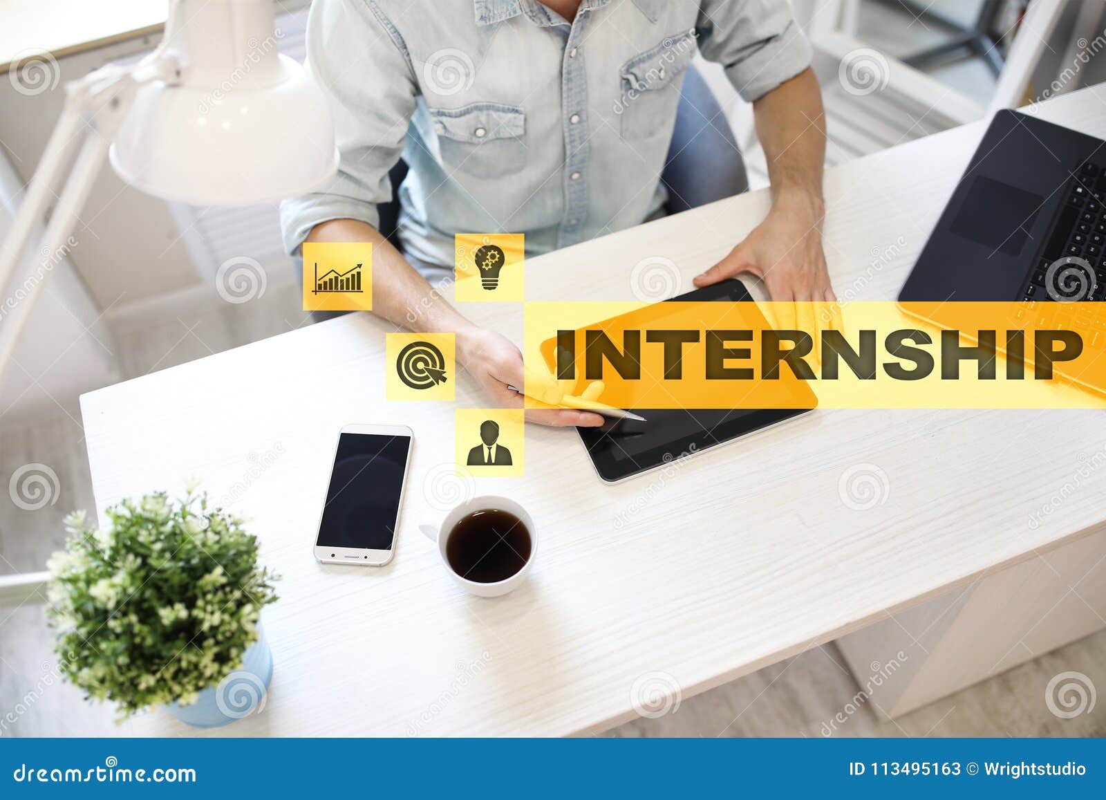 Internship Text on Virtual Screen. Business, Education and Internet ...