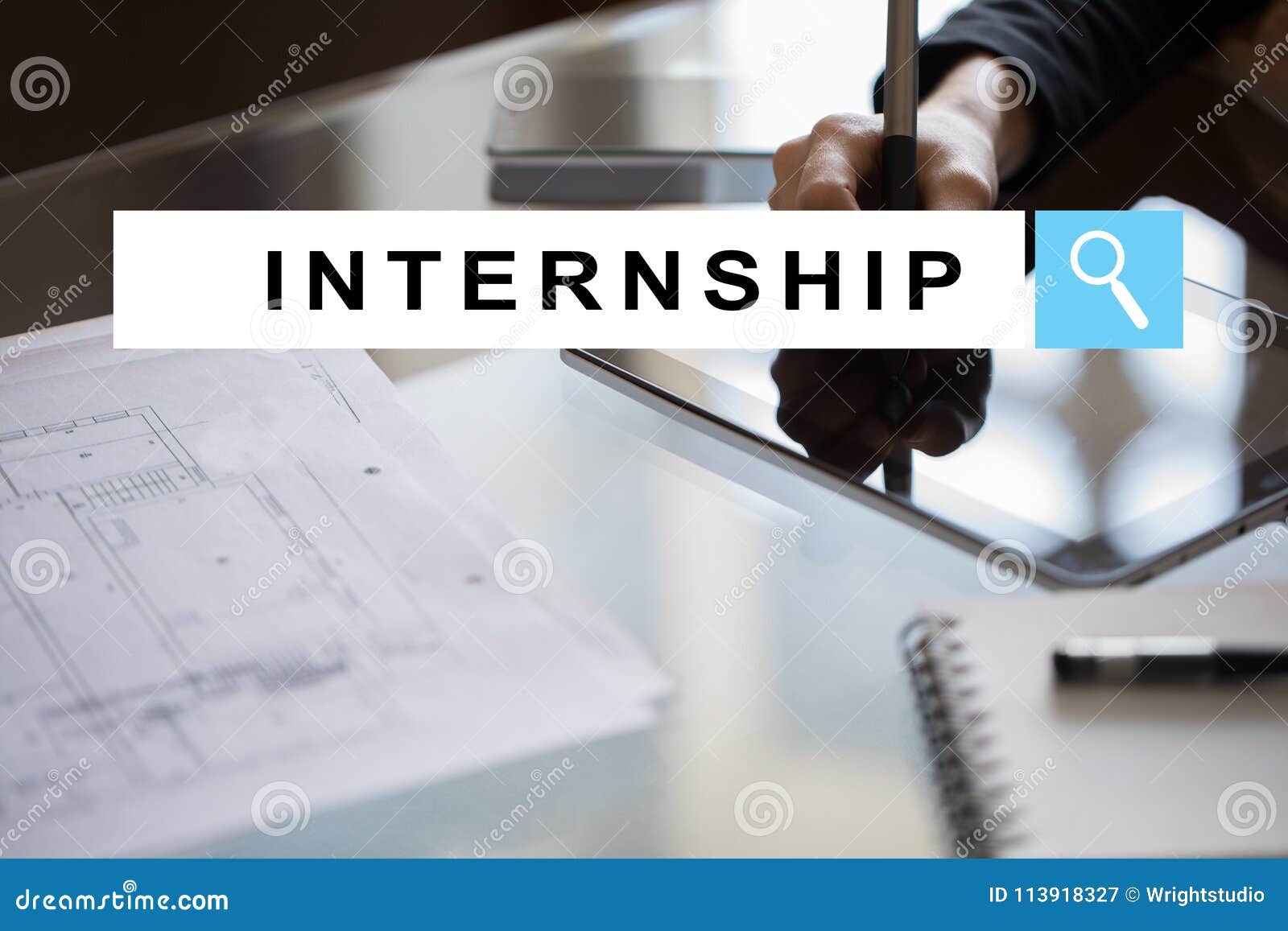 Internship Text on Virtual Screen. Business, Education and Internet ...