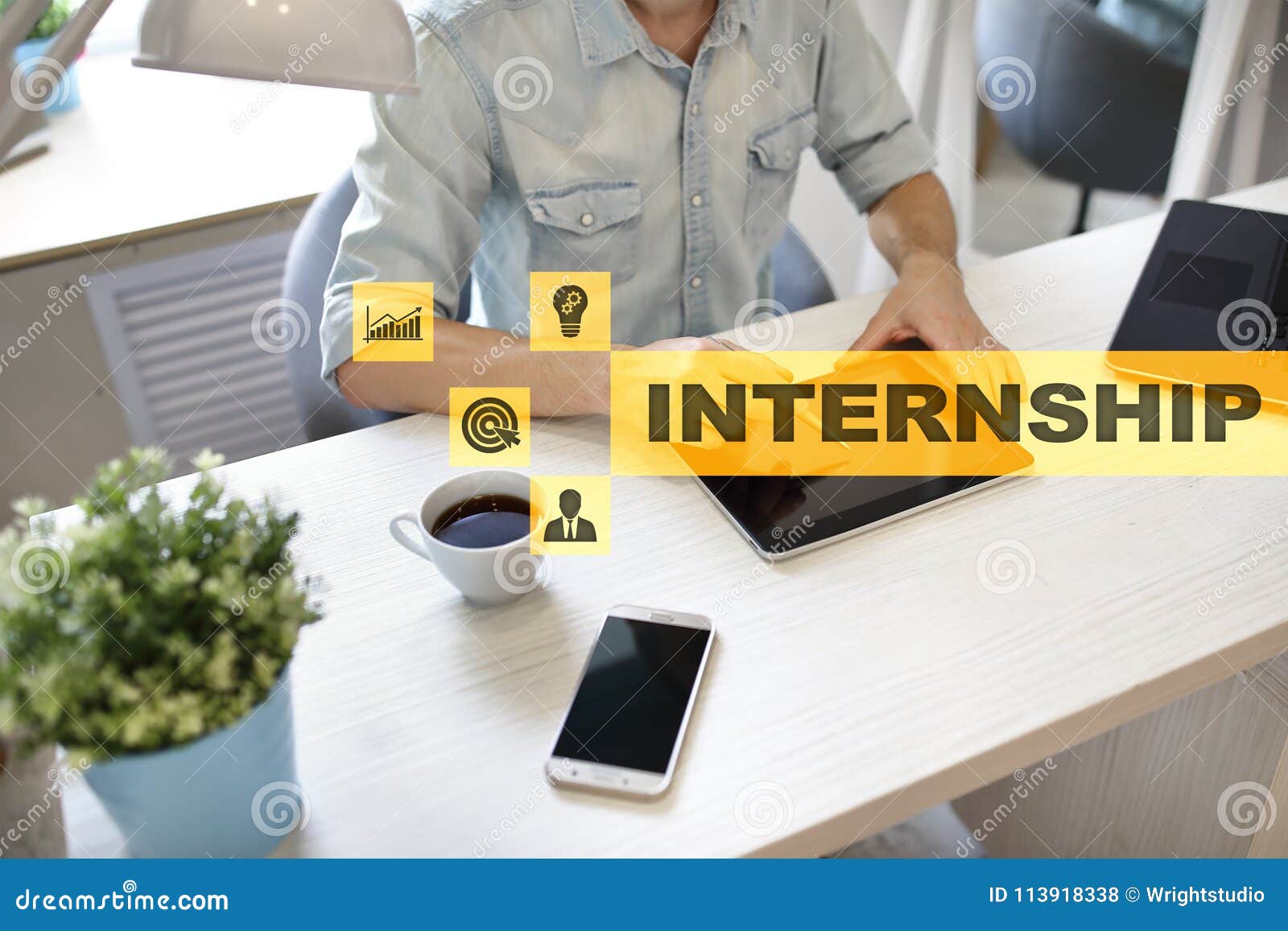 Internship Text on Virtual Screen. Business, Education and Internet ...