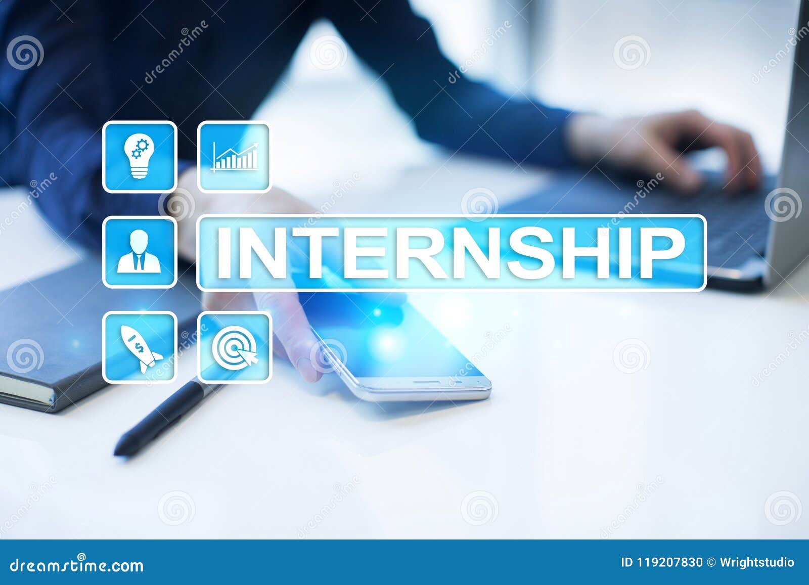 Internship Text on Virtual Screen. Business, Education and Internet ...