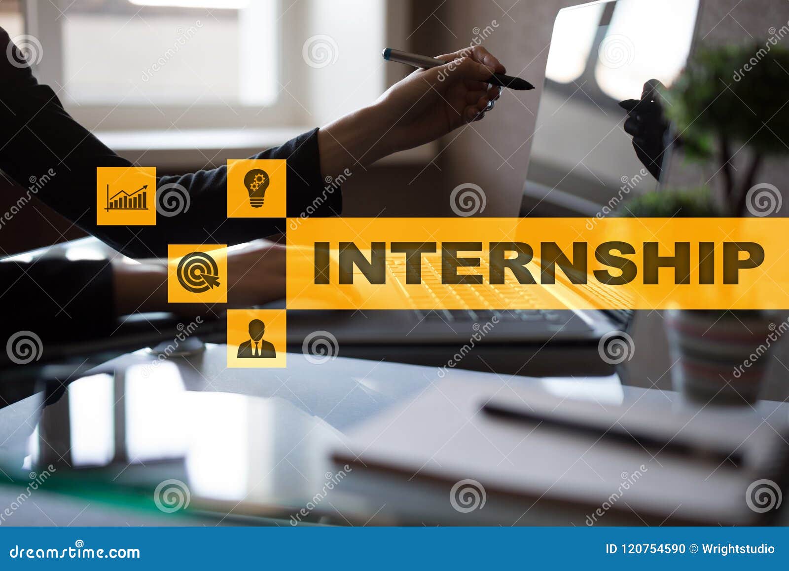 Internship Text on Virtual Screen. Business, Education and Internet ...