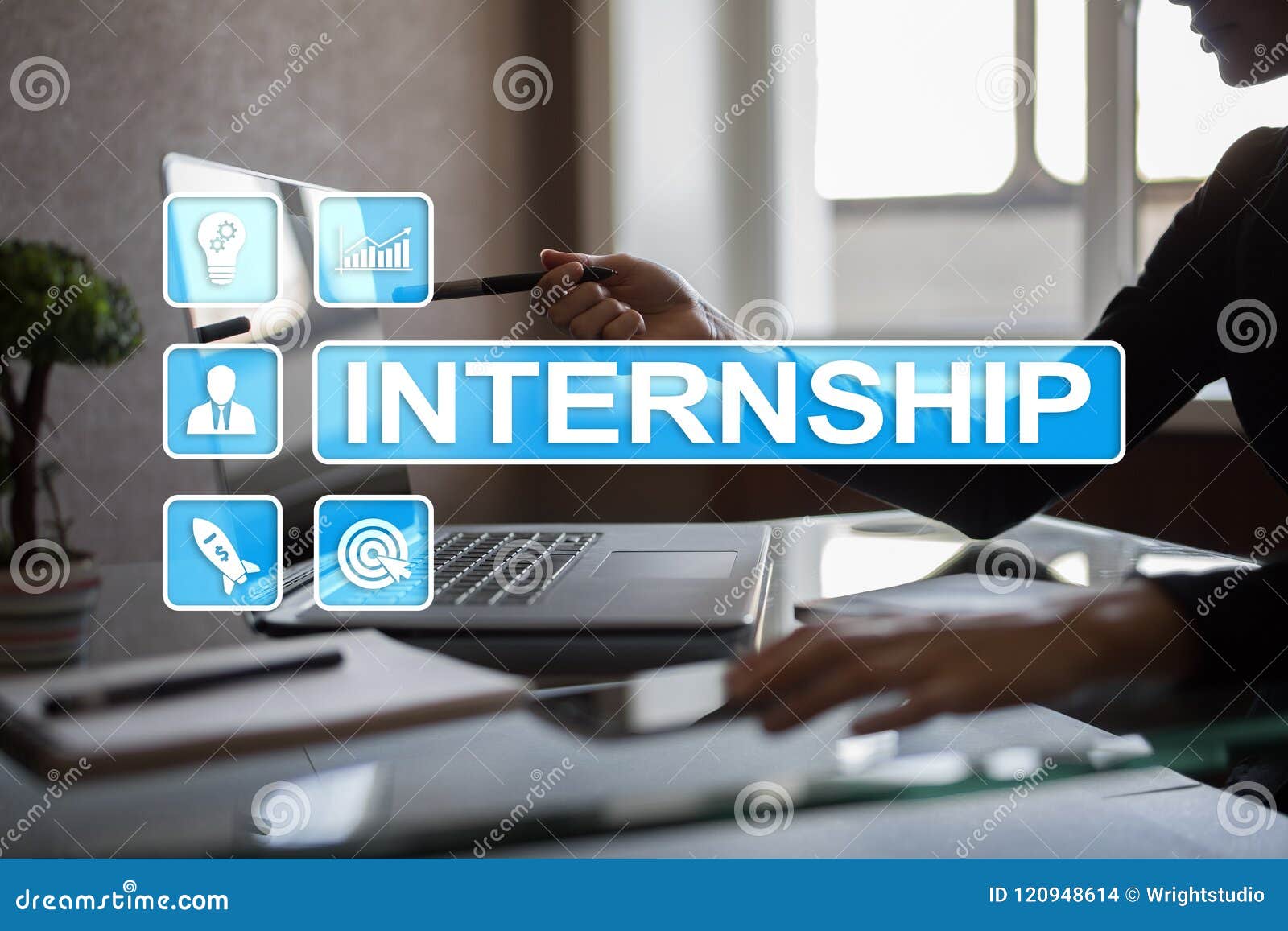 Internship Text on Virtual Screen. Business, Education and Internet ...