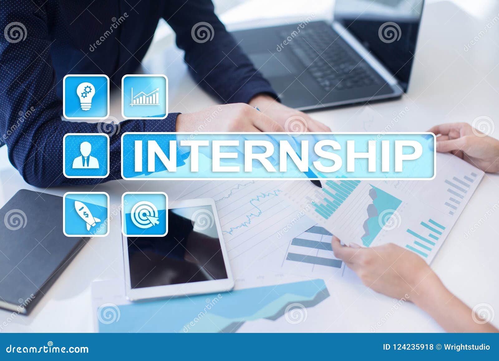 Internship Text on Virtual Screen. Business, Education and Internet ...