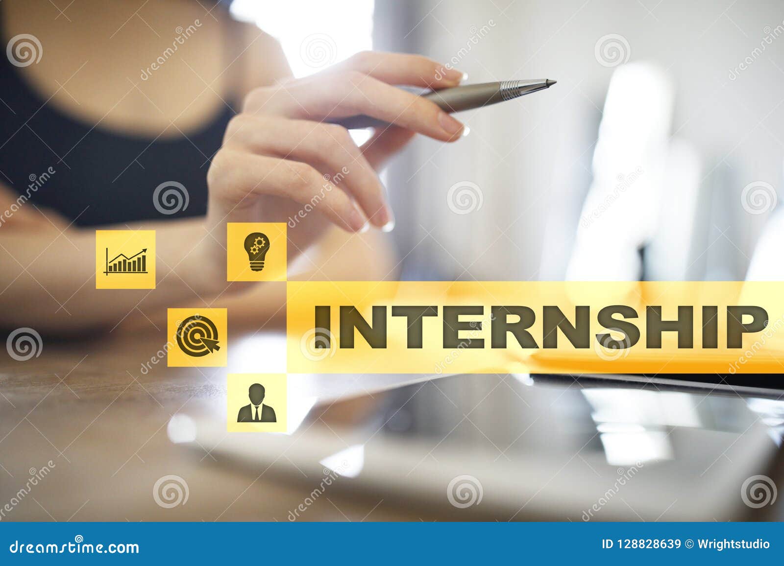Internship Text on Virtual Screen. Business, Education and Internet ...