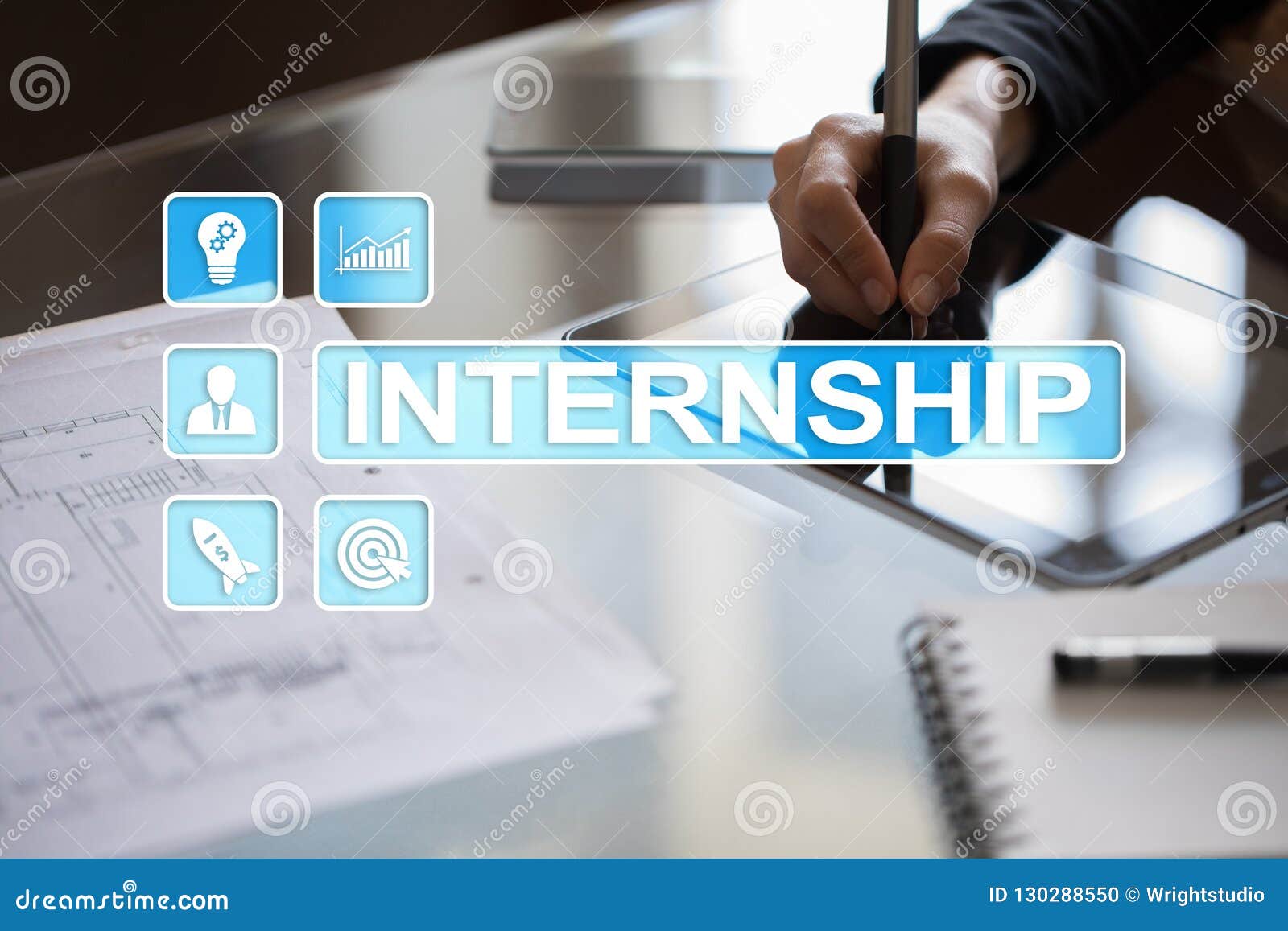 Internship Text on Virtual Screen. Business, Education and Internet ...