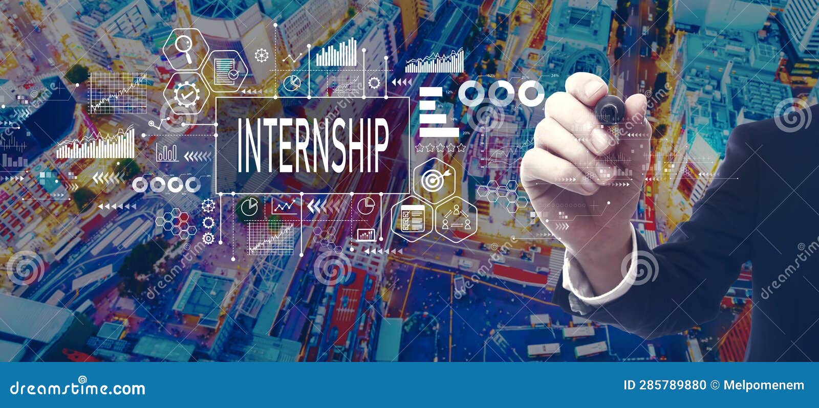 Internship Theme with Businessman in City at Night Stock Photo - Image ...