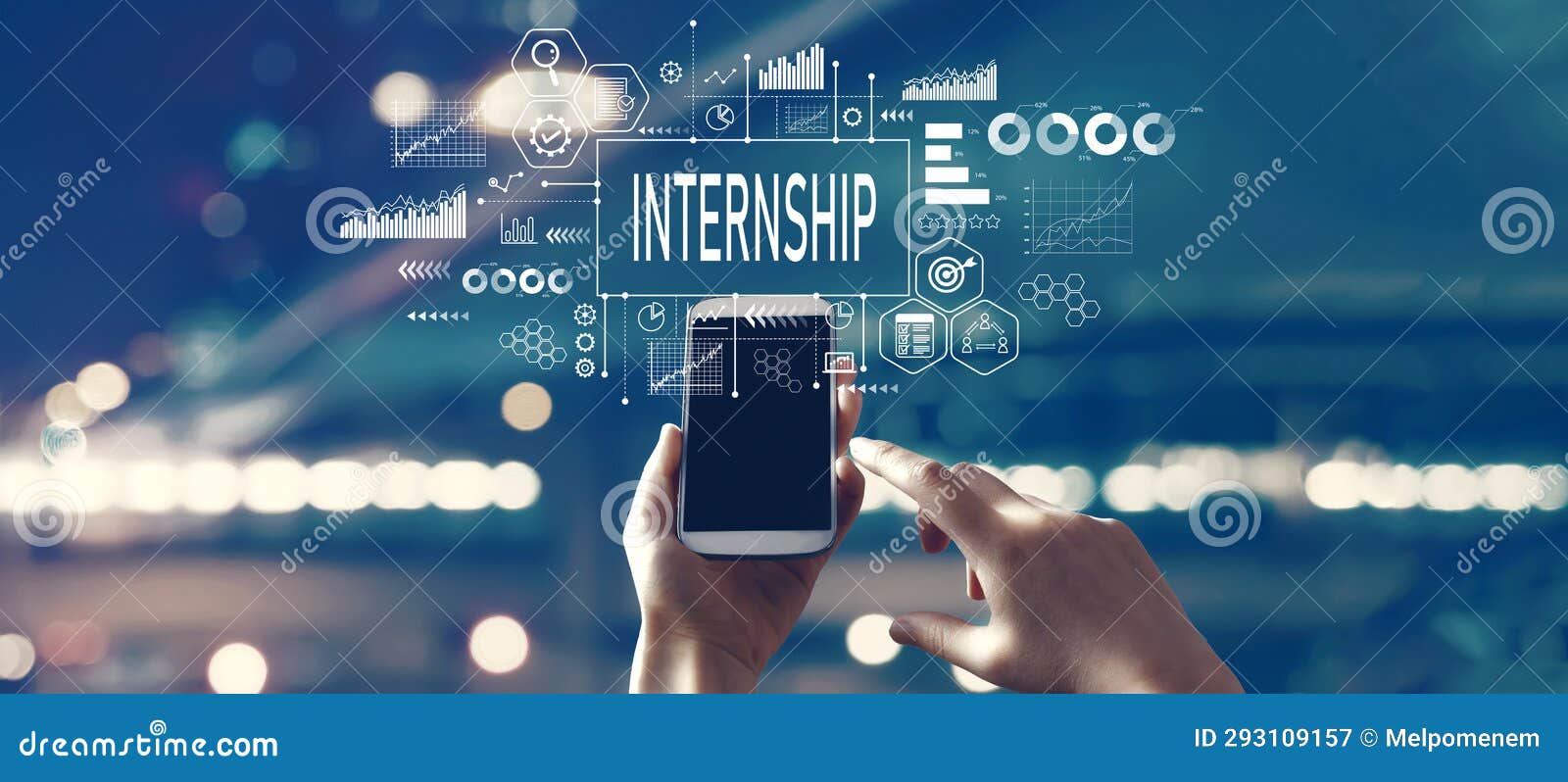Internship Theme with Person Using Smartphone Stock Illustration ...