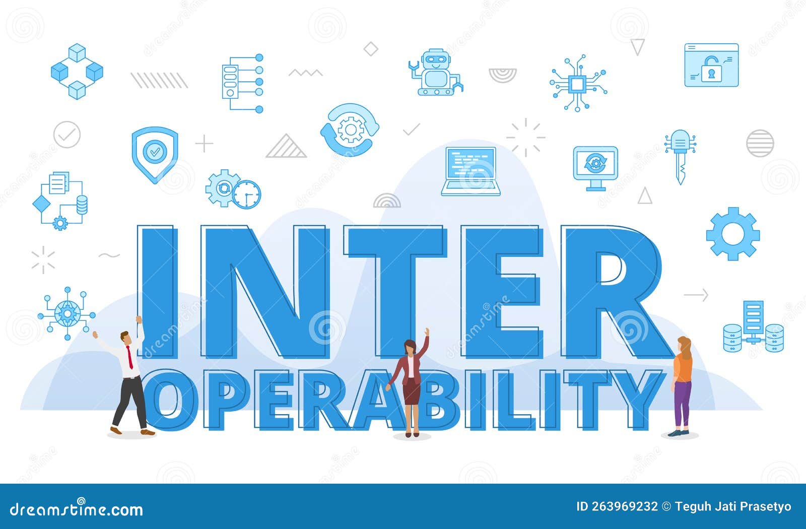 Interoperability Concept With Icon Set Template Banner And Circle Round Shape Stock Illustration ...