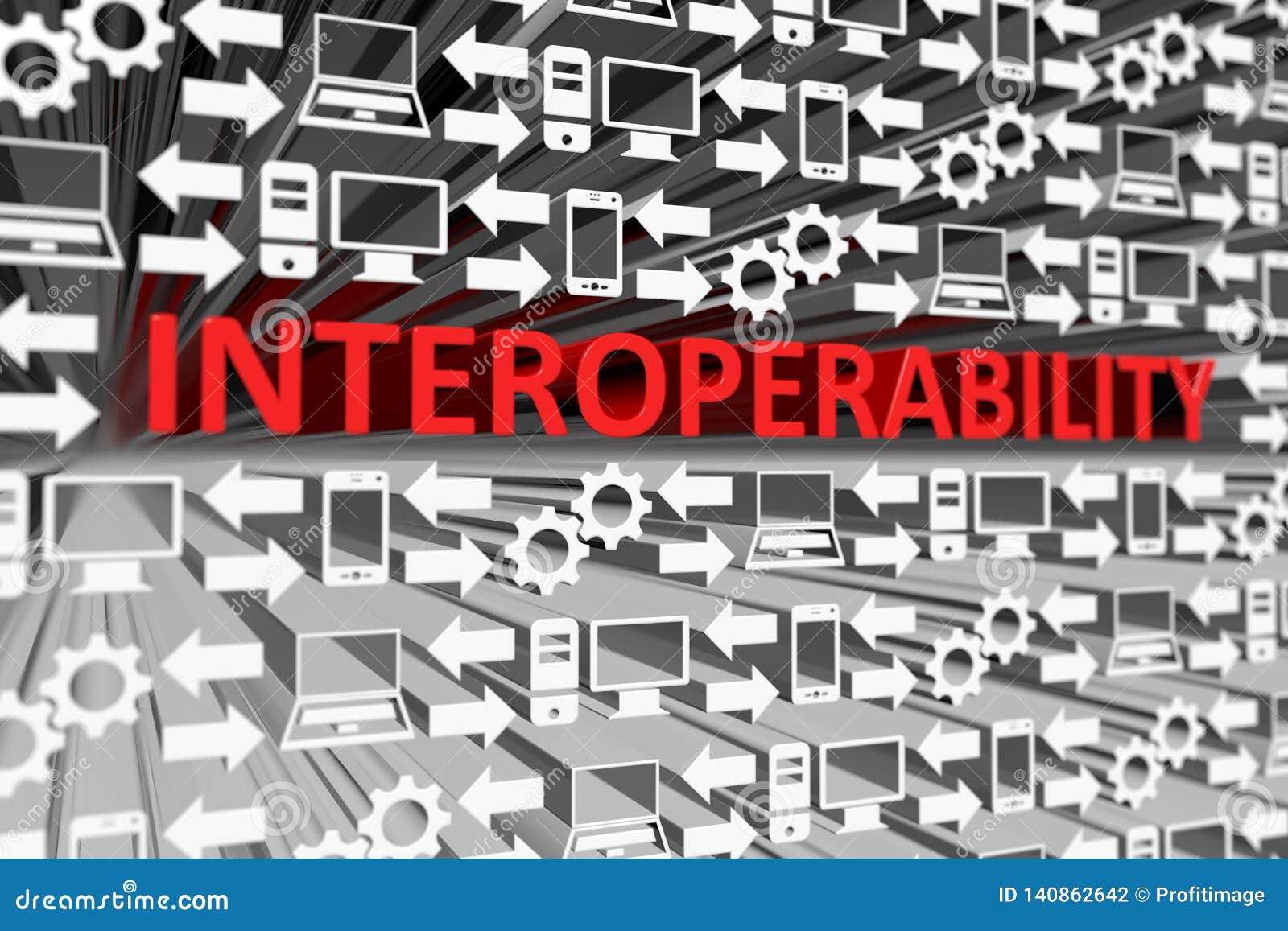 INTEROPERABILITY Concept Blurred Background Stock Illustration ...