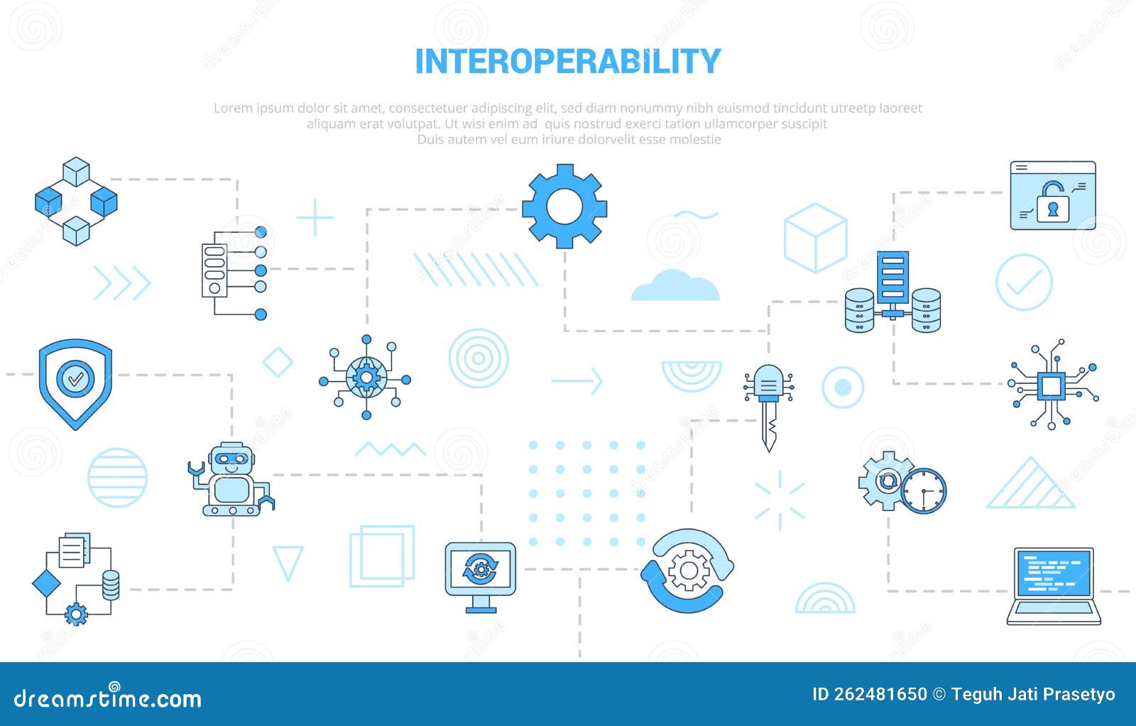 Interoperability Concept with Icon Set Template Banner with Modern Blue ...