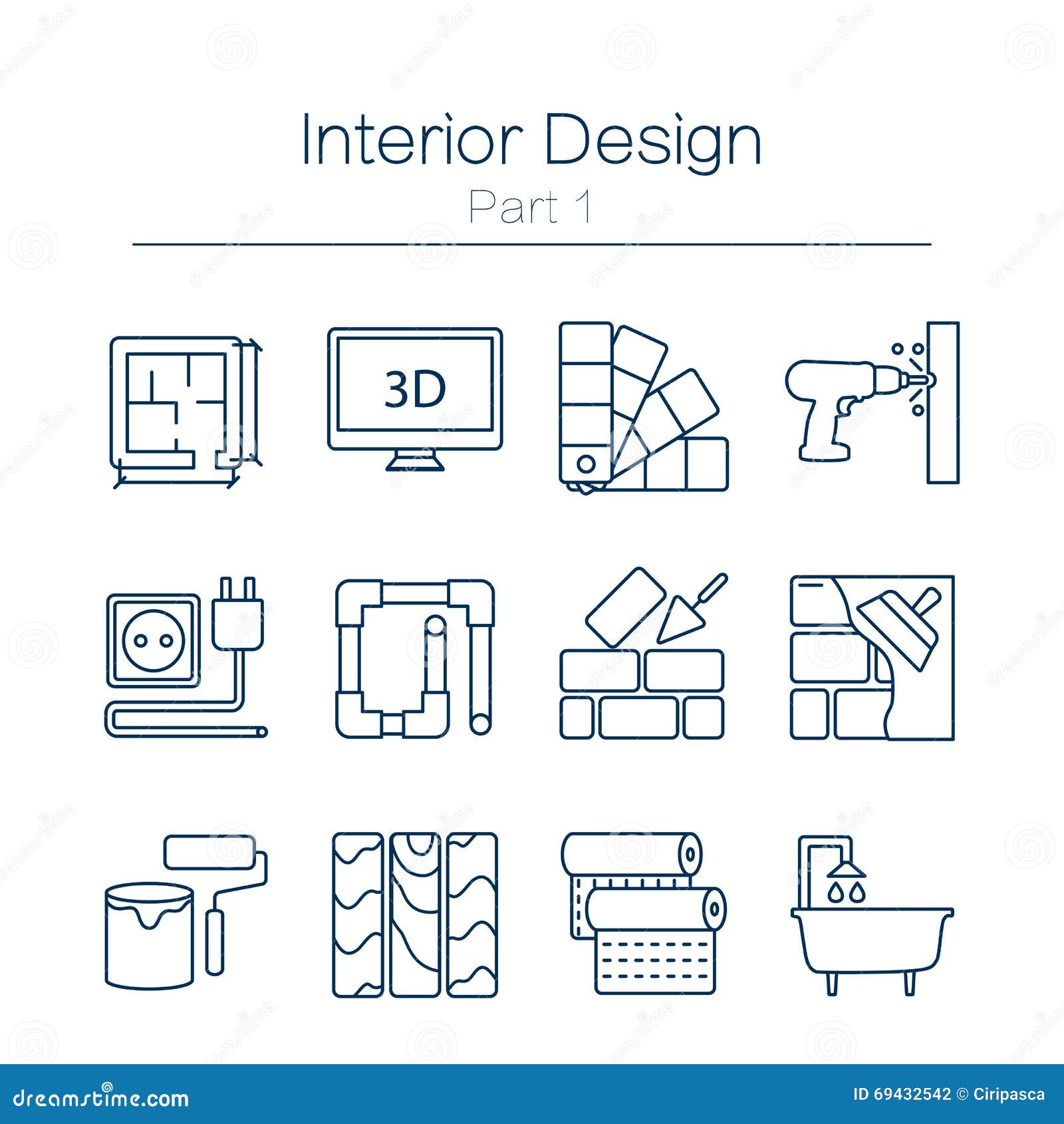 Interor Desig Icons Isolated Stock Vector - Illustration of remodeling ...