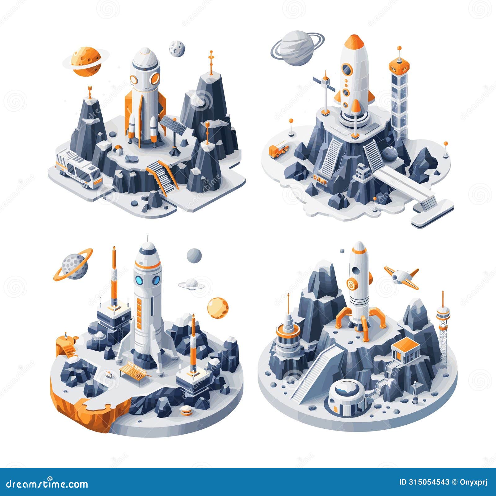 Interplanetary Rocket Launch Isometric Vector Set. Space Base Carrier ...