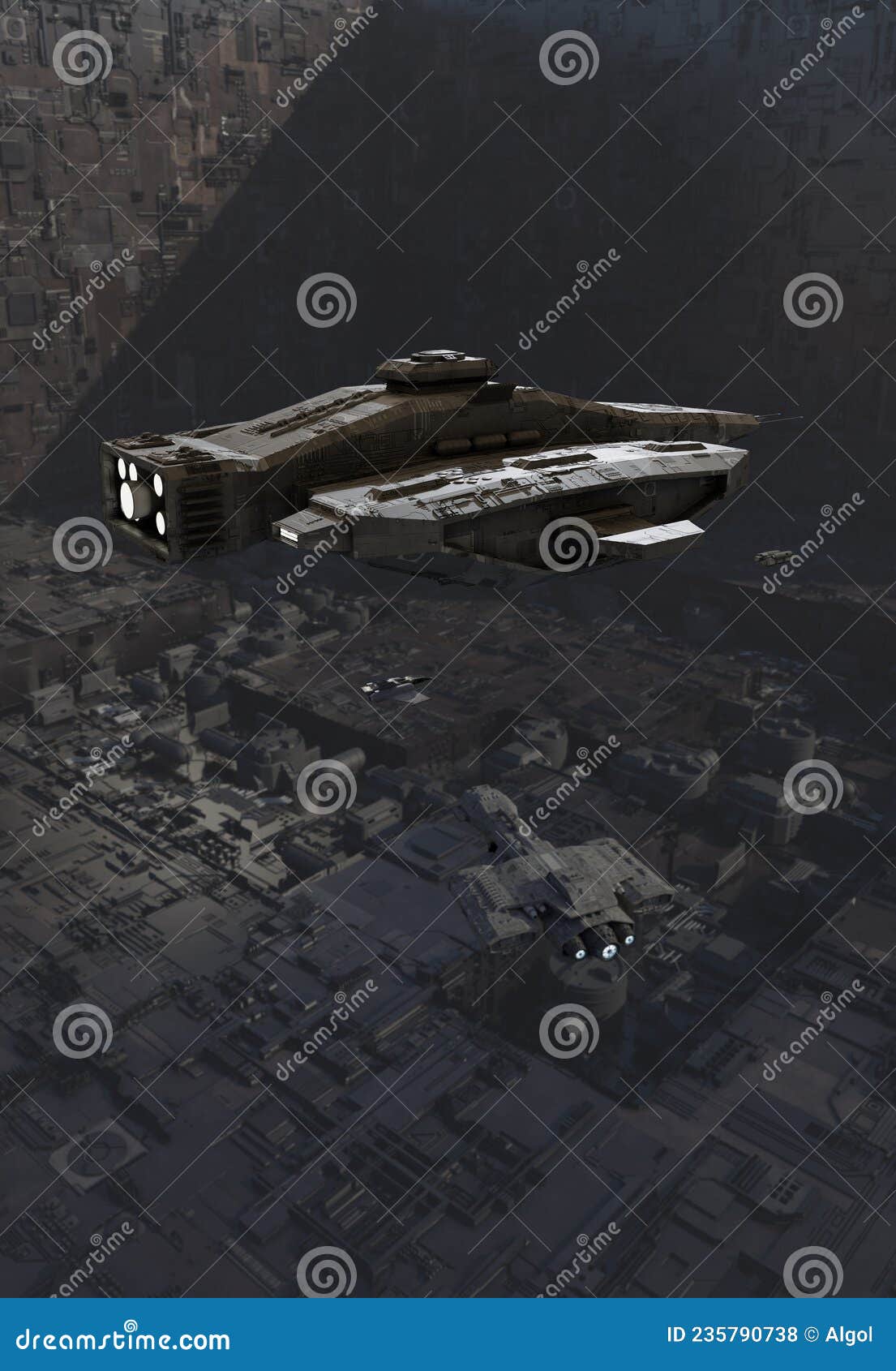 Interplanetary Space Freighter in Space Dock Stock Illustration ...