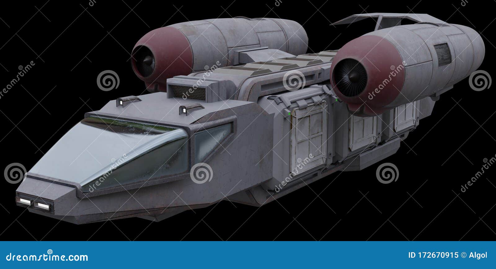 Interplanetary Space Shuttle Isolated on Black, Front Angled View Stock ...