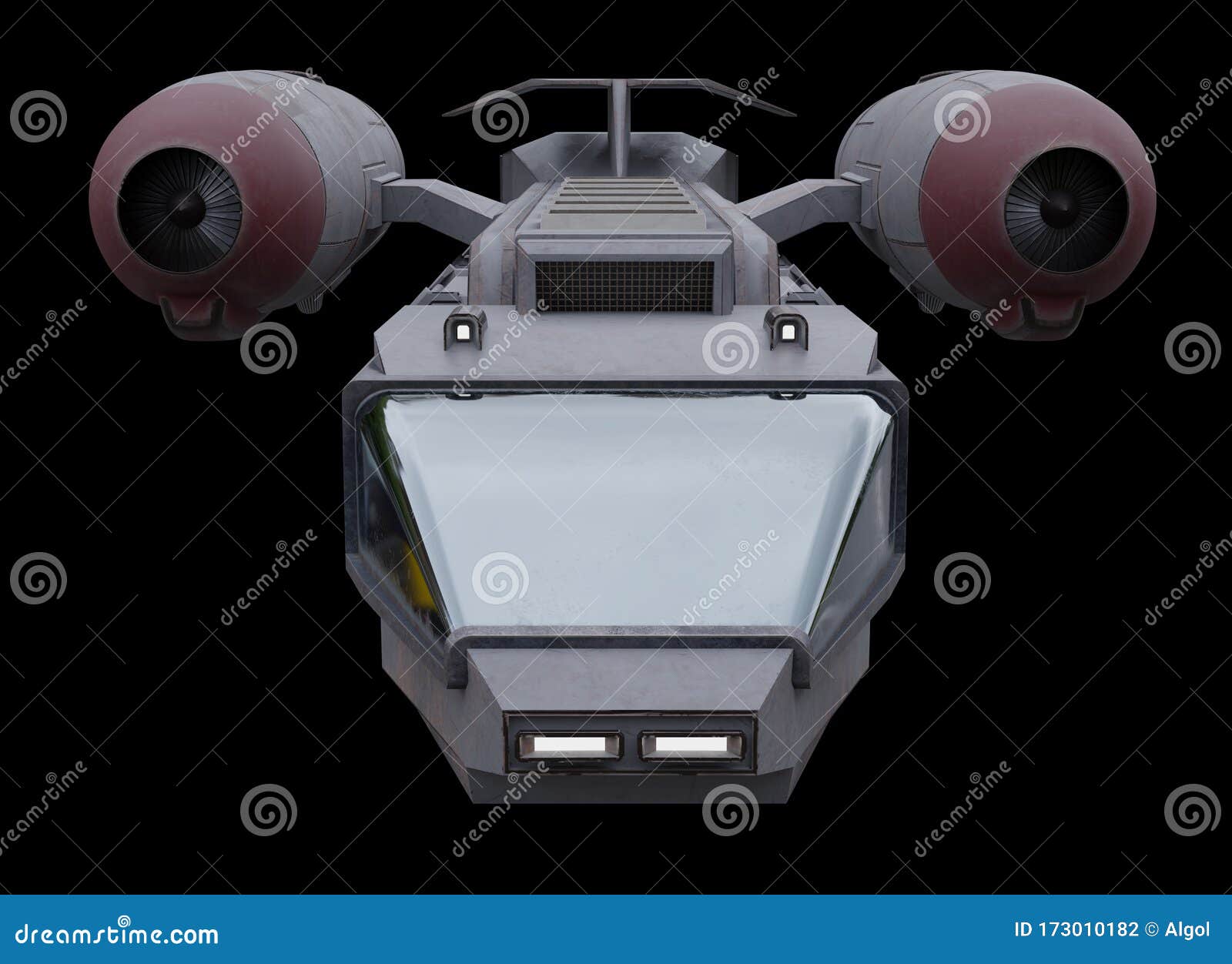 Interplanetary Space Shuttle Isolated on Black, Front View Stock ...