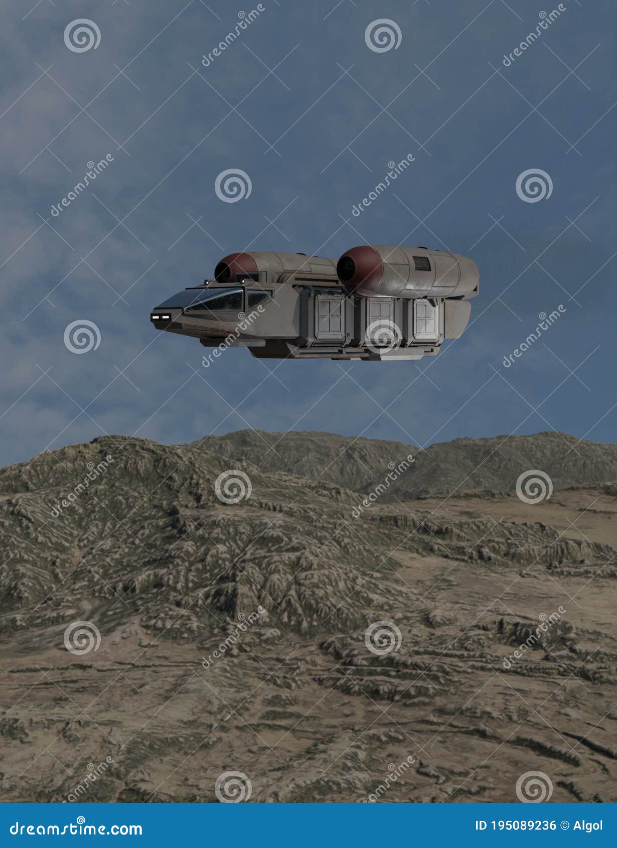 Interplanetary Space Shuttle Over a Rocky Landscape Stock Illustration ...