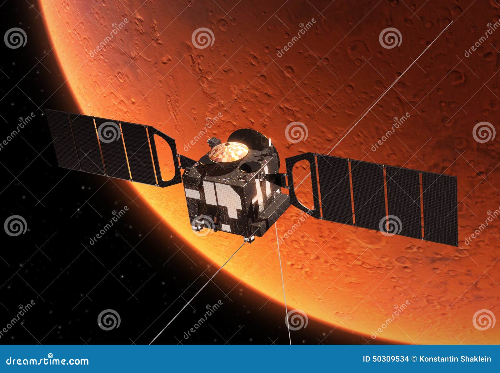 Interplanetary Space Station Orbiting Planet Mars Stock Illustration ...
