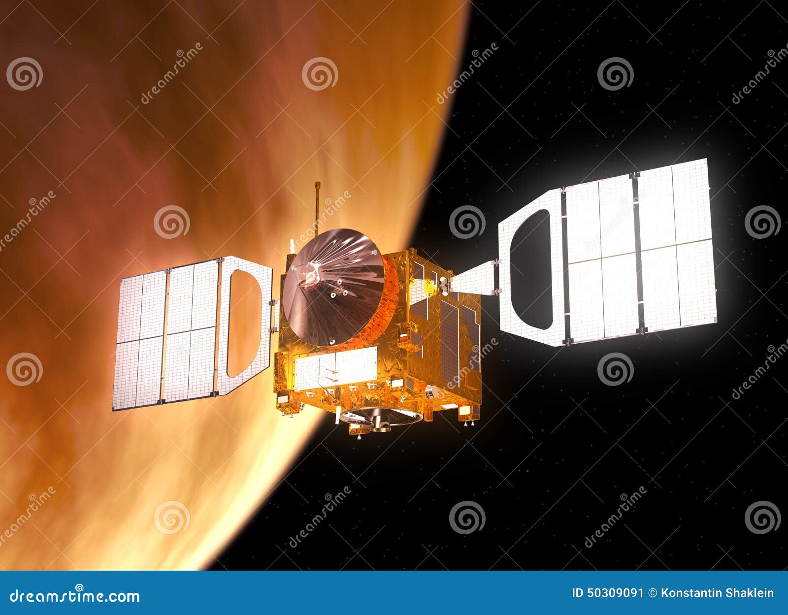 Interplanetary Space Station Orbiting Planet Venus Stock Illustration ...