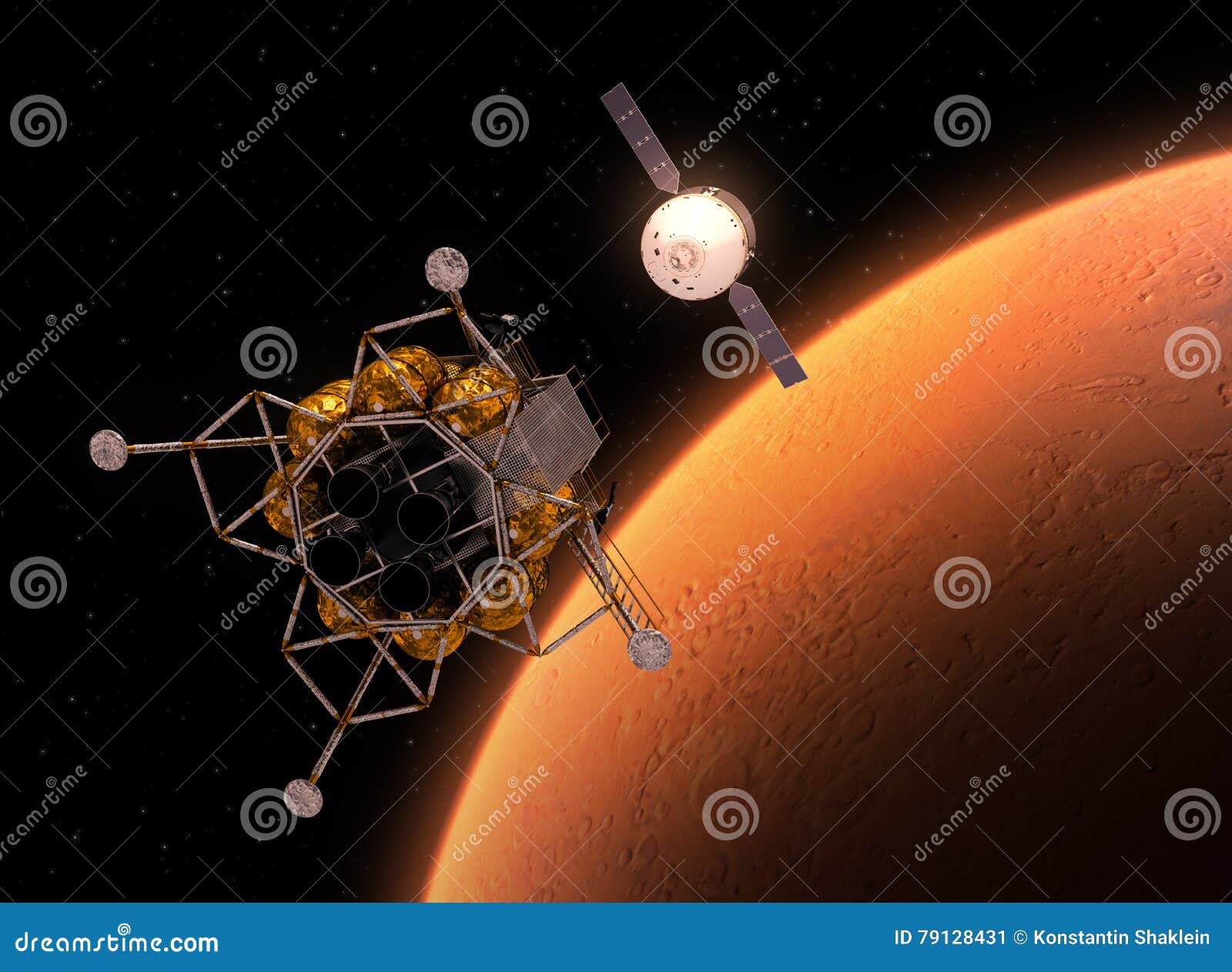 Interplanetary Space Station Orbiting Red Planet Stock Illustration ...