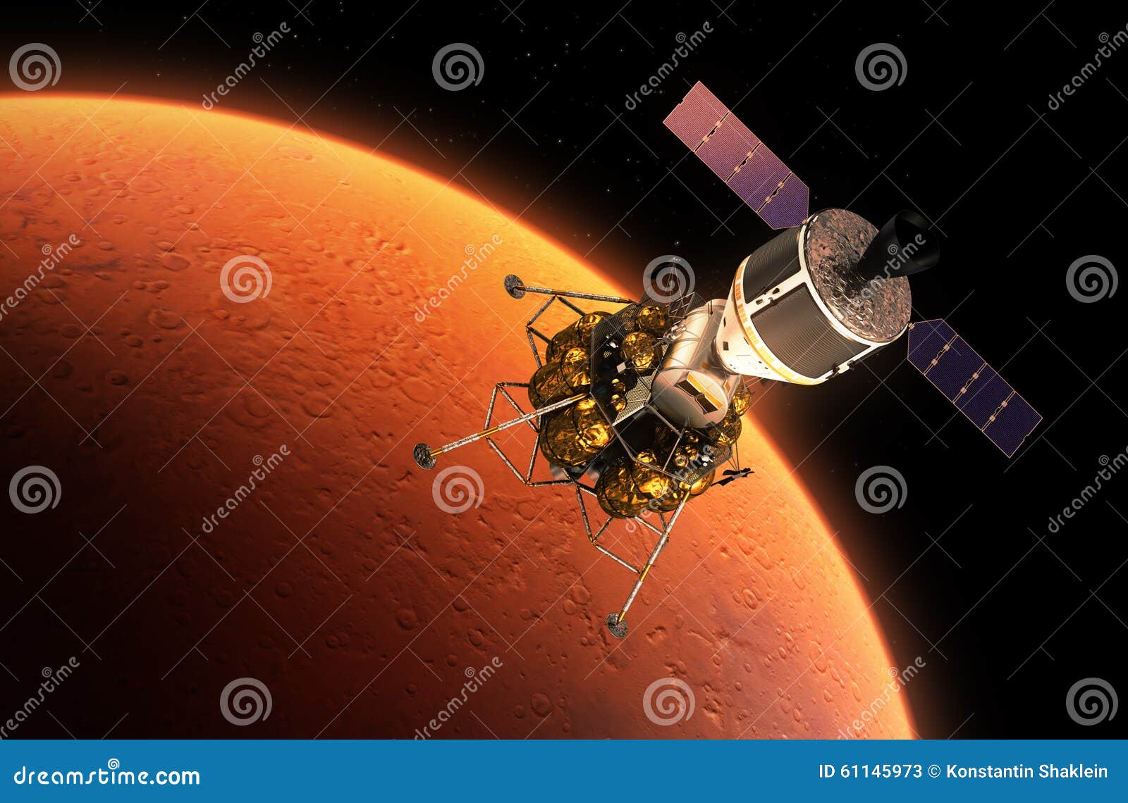 Interplanetary Space Station Orbiting Red Planet Stock Illustration ...