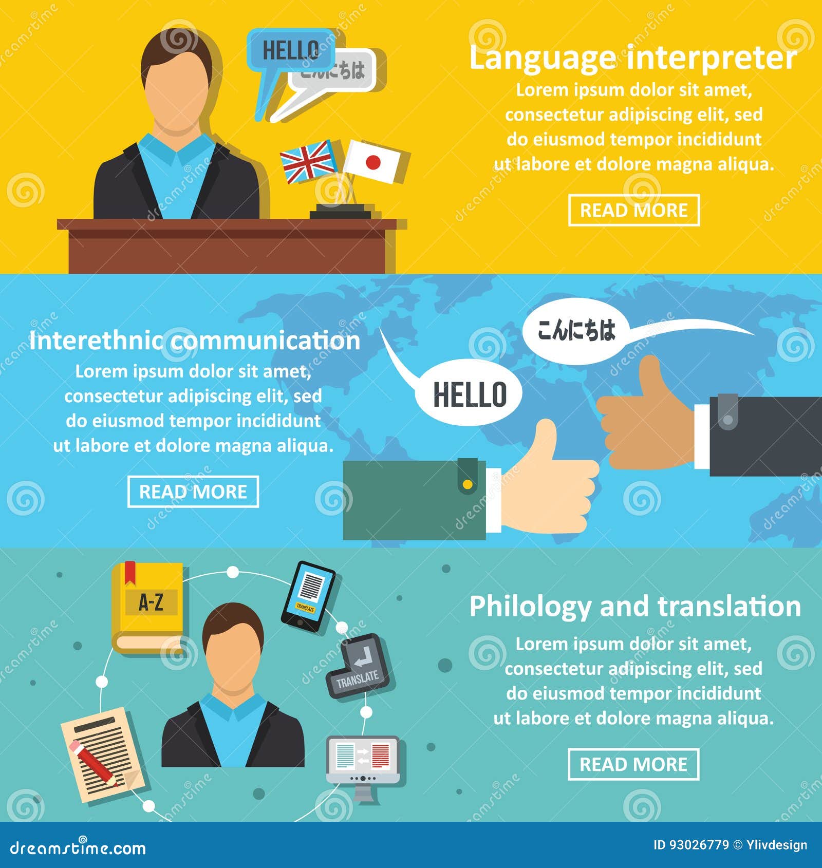 Interpreter Banner Horizontal Set, Flat Style Stock Vector ...