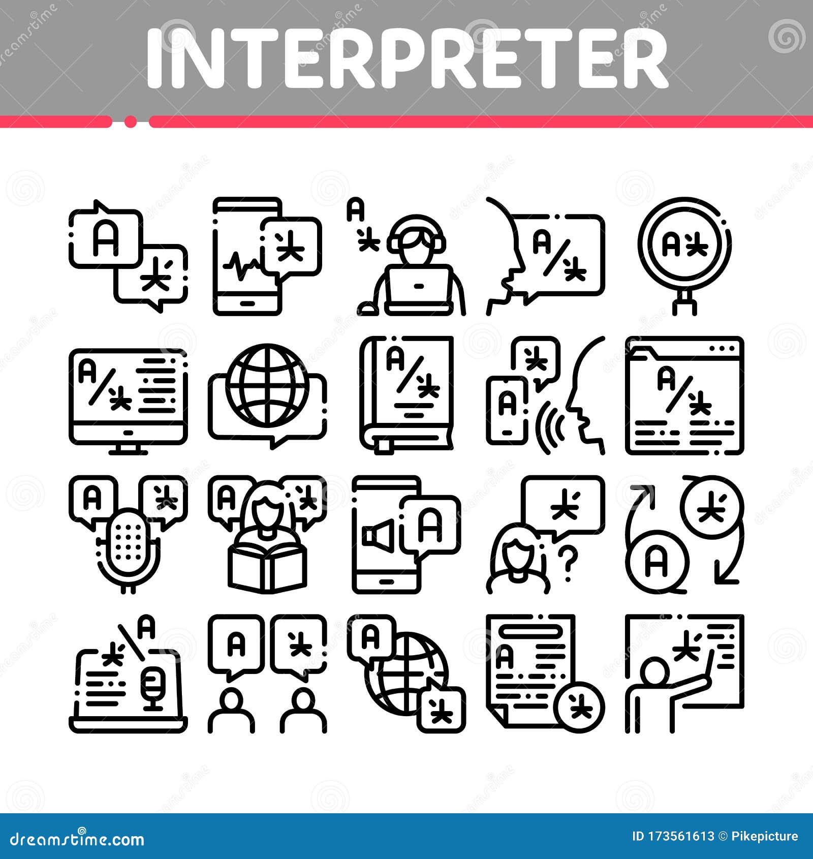 Interpreter Translator Collection Icons Set Vector Stock Vector ...