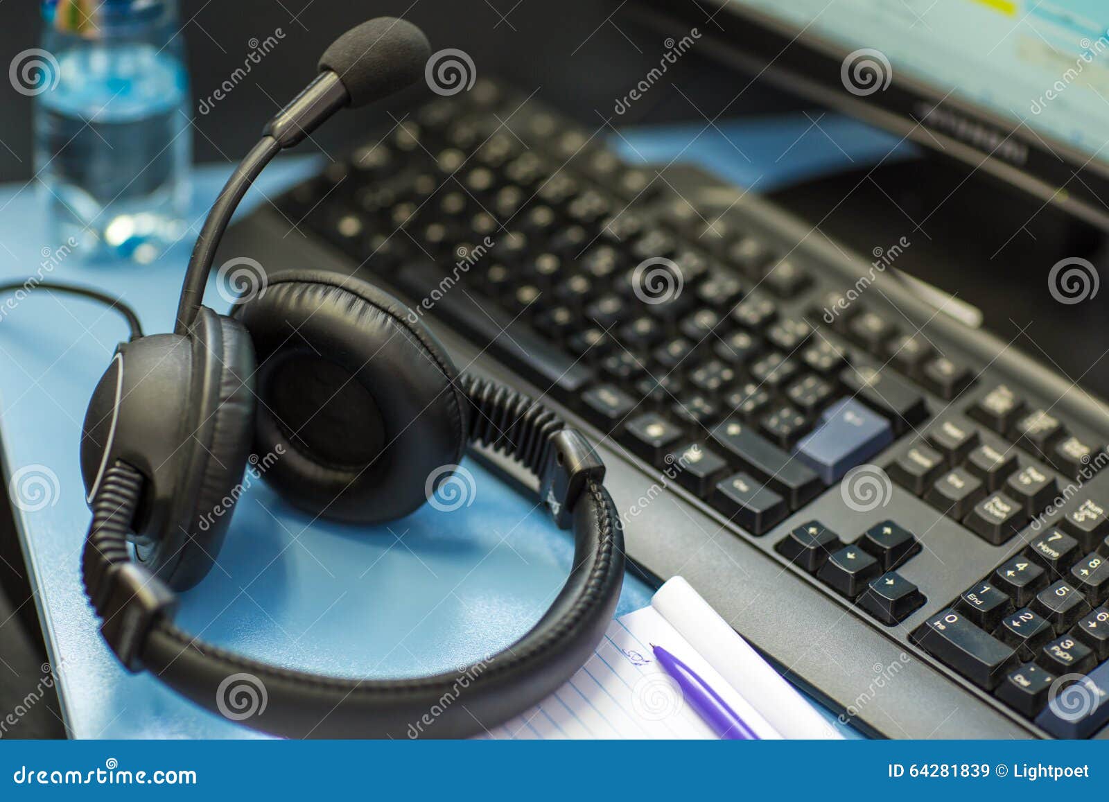 Interpreting - Headset with Icrophone and a Computer Stock Image ...