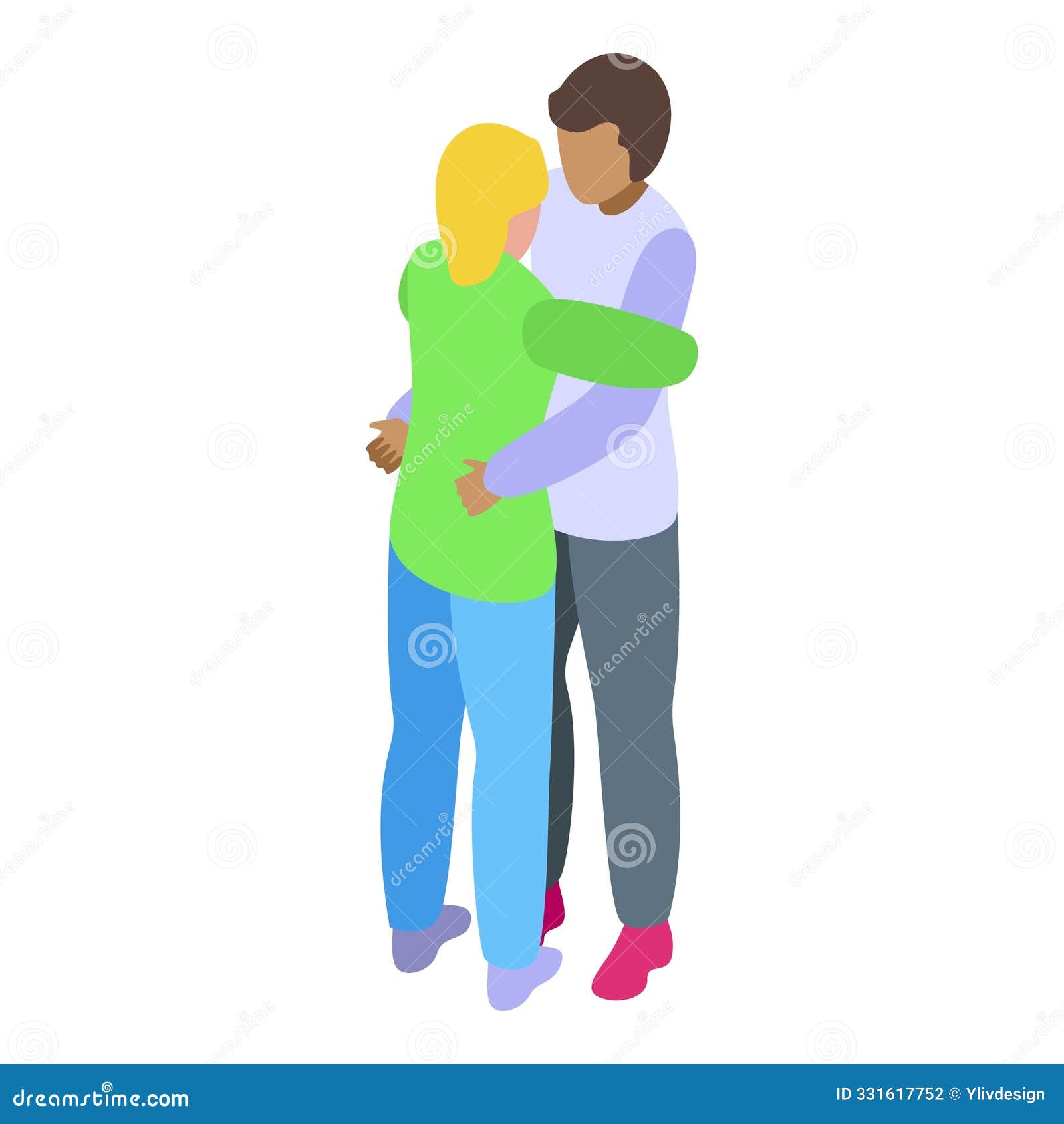 Interracial Couple Hugging Each Other Isometric Icon Stock Vector ...
