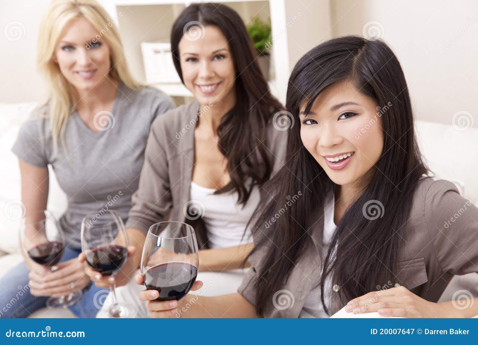 Interracial of Group Women Friends Drinking Wine Stock Image - Image of ...