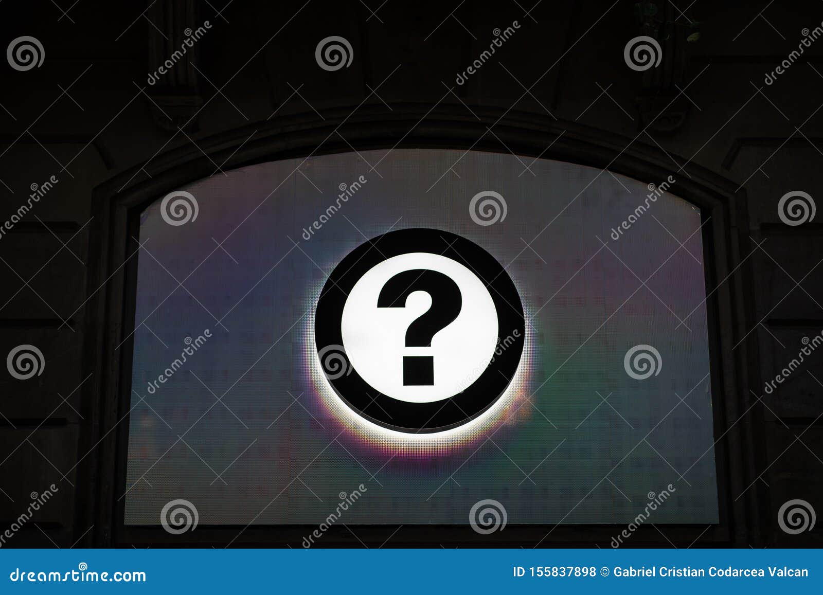 Interrogation or Question Illuminated Sign on a Building Stock Photo ...
