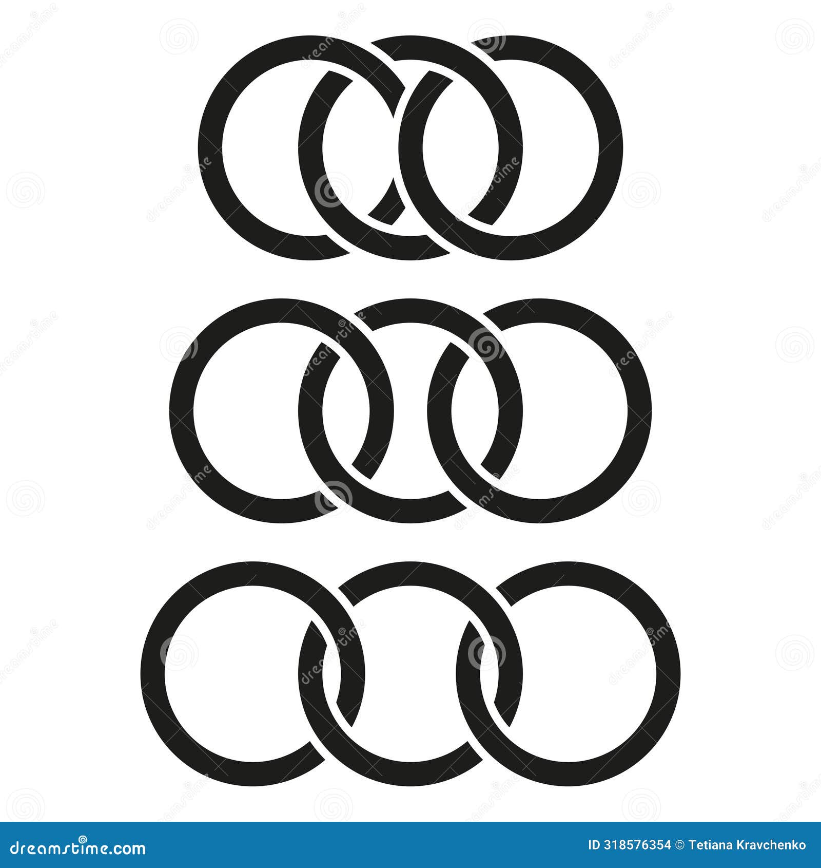 Intersecting Circles Vector Design. Three Black Ring Sets Illustration ...