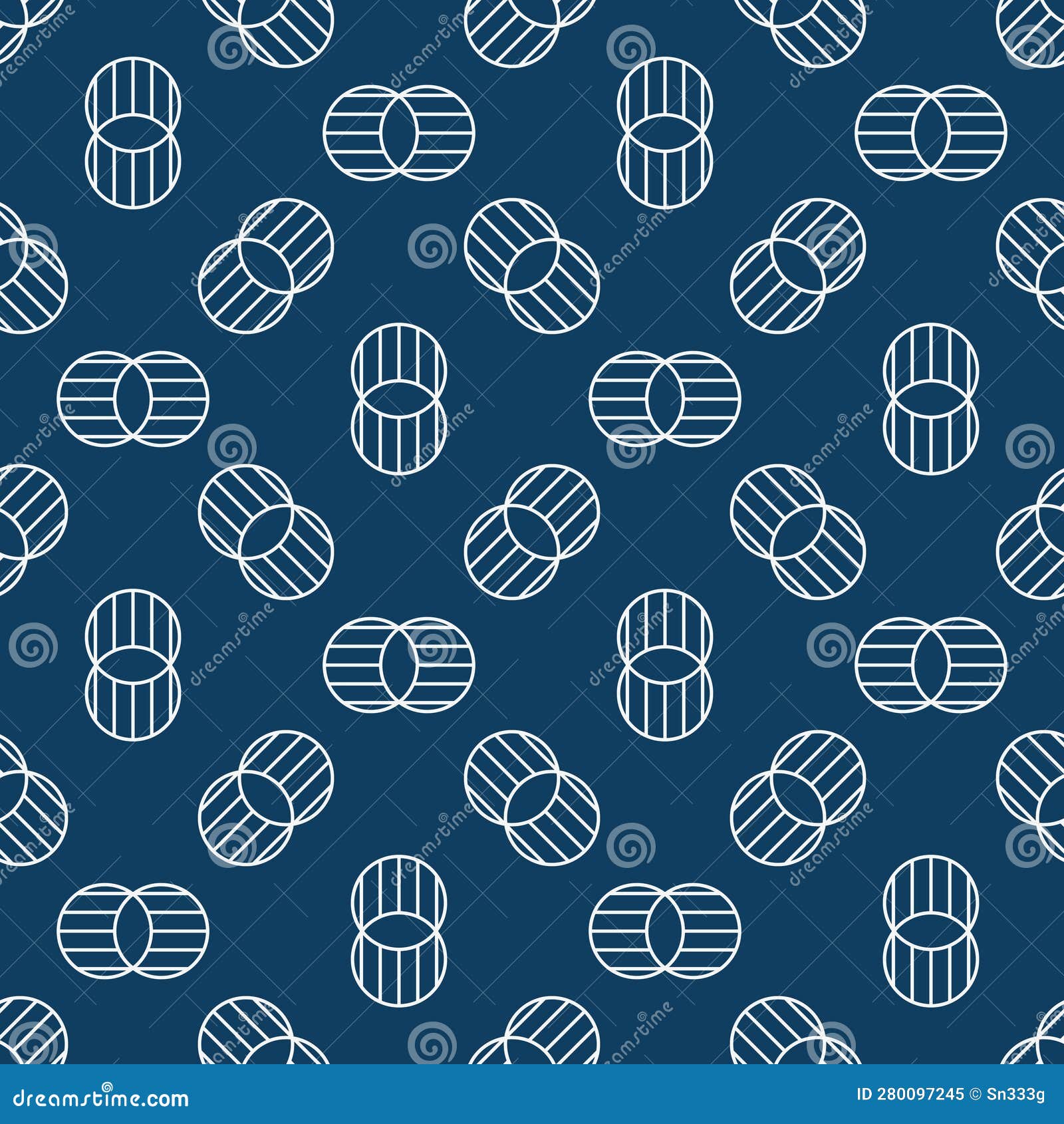 Intersecting Circles Vector Merge Concept Blue Line Seamless Pattern ...