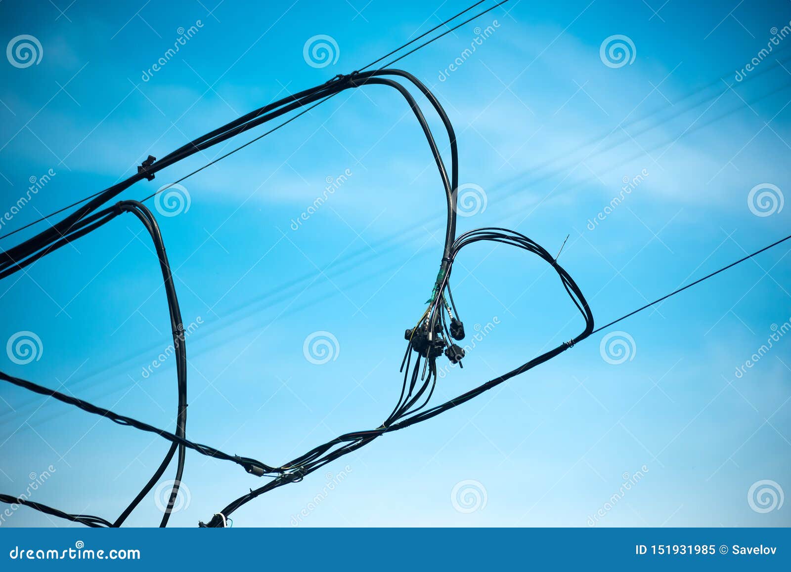 Intersecting Connect Wires Against a Blue Sky Stock Image - Image of ...