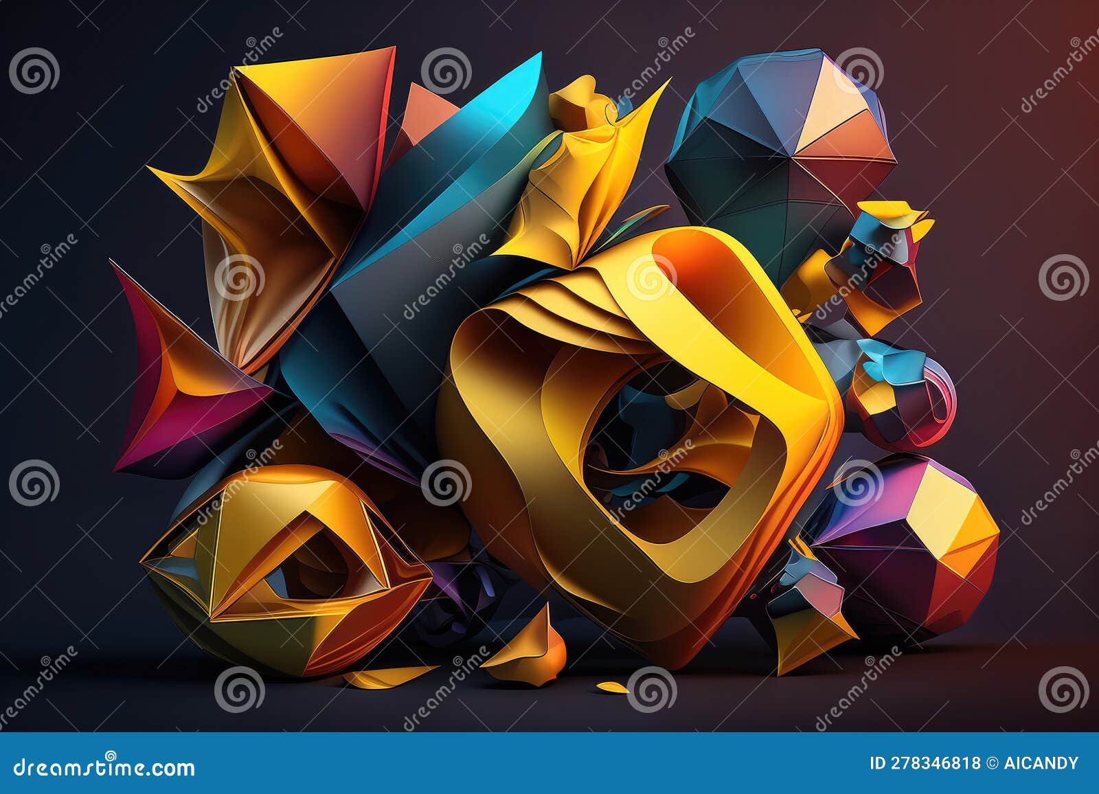 Intersecting 3D Geometric Shapes in Gradient Colors Stock Illustration ...