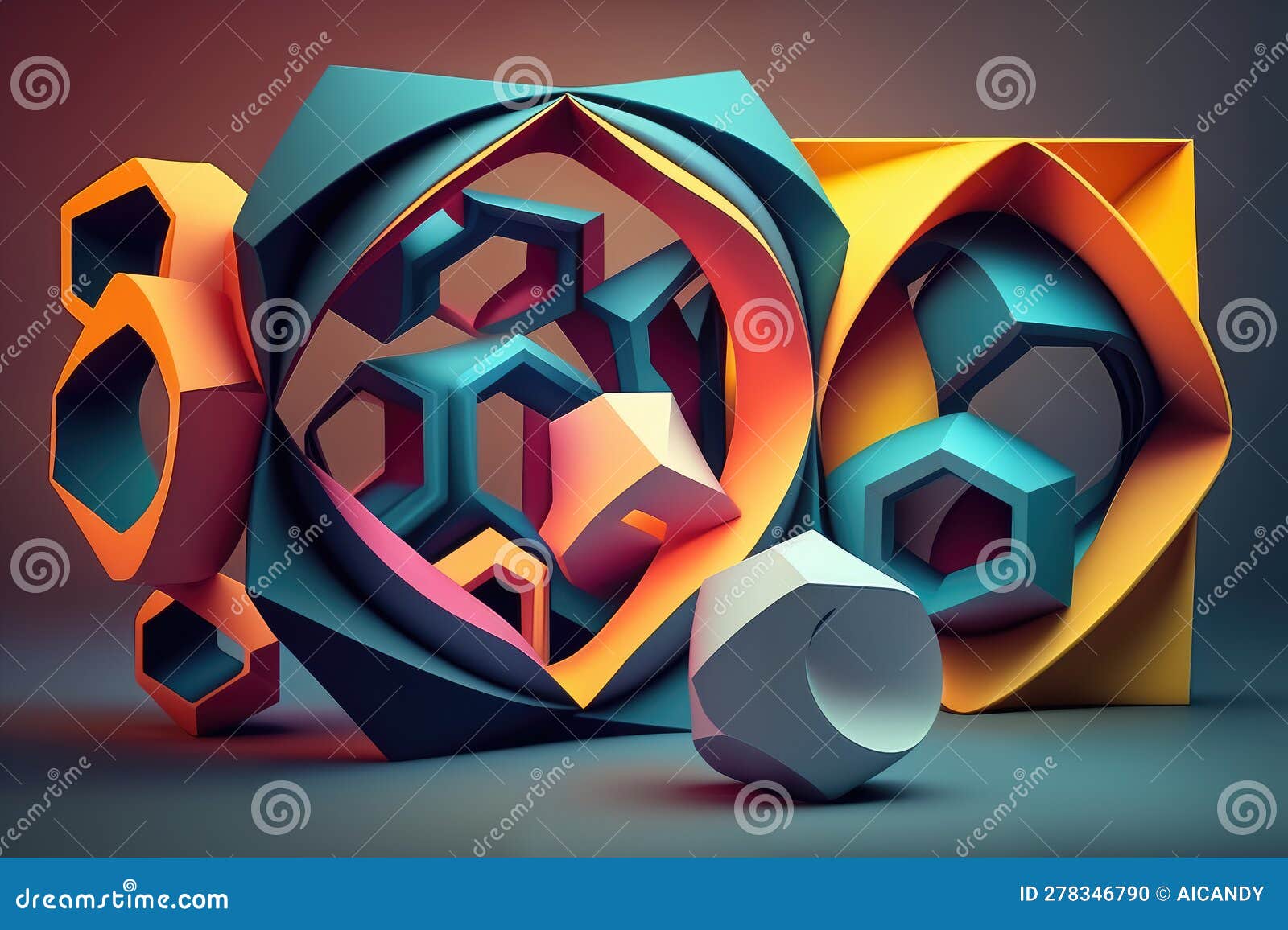 Intersecting 3D Geometric Shapes in Gradient Colors Stock Illustration ...
