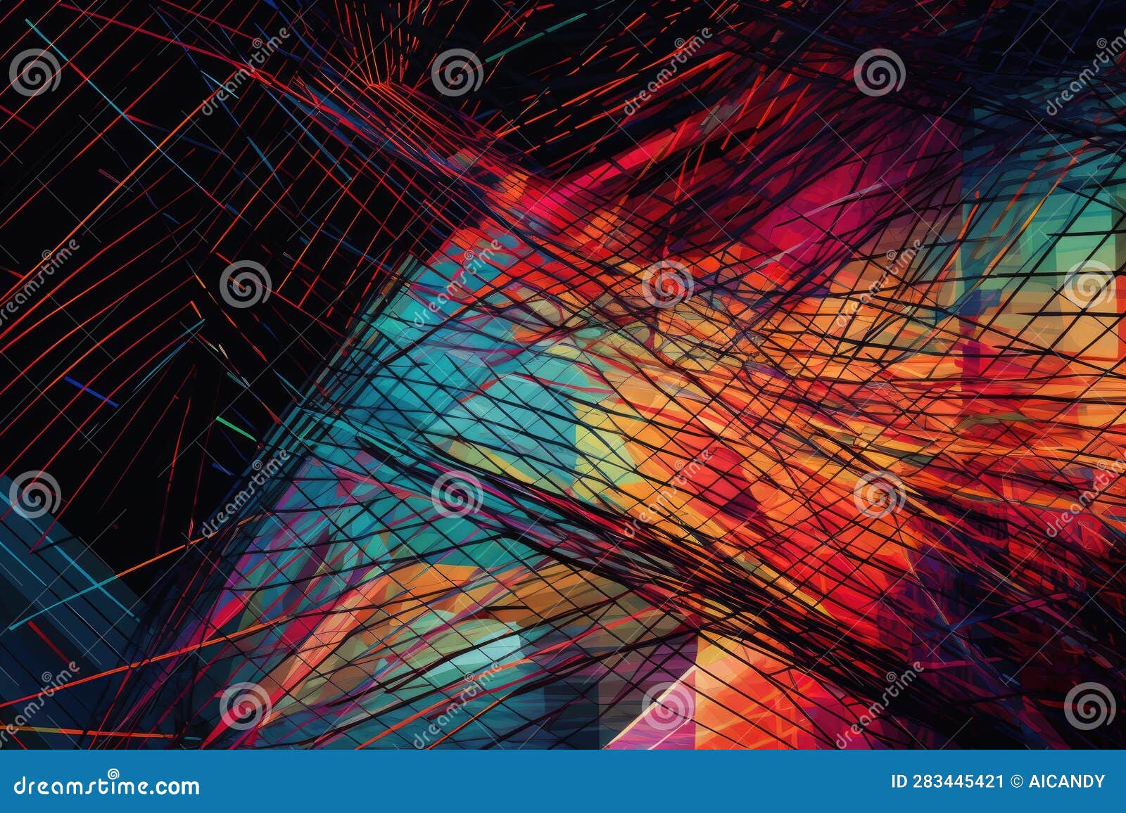 Intersecting Lines In Vibrant Colors Creating A Distorted Grid Pattern