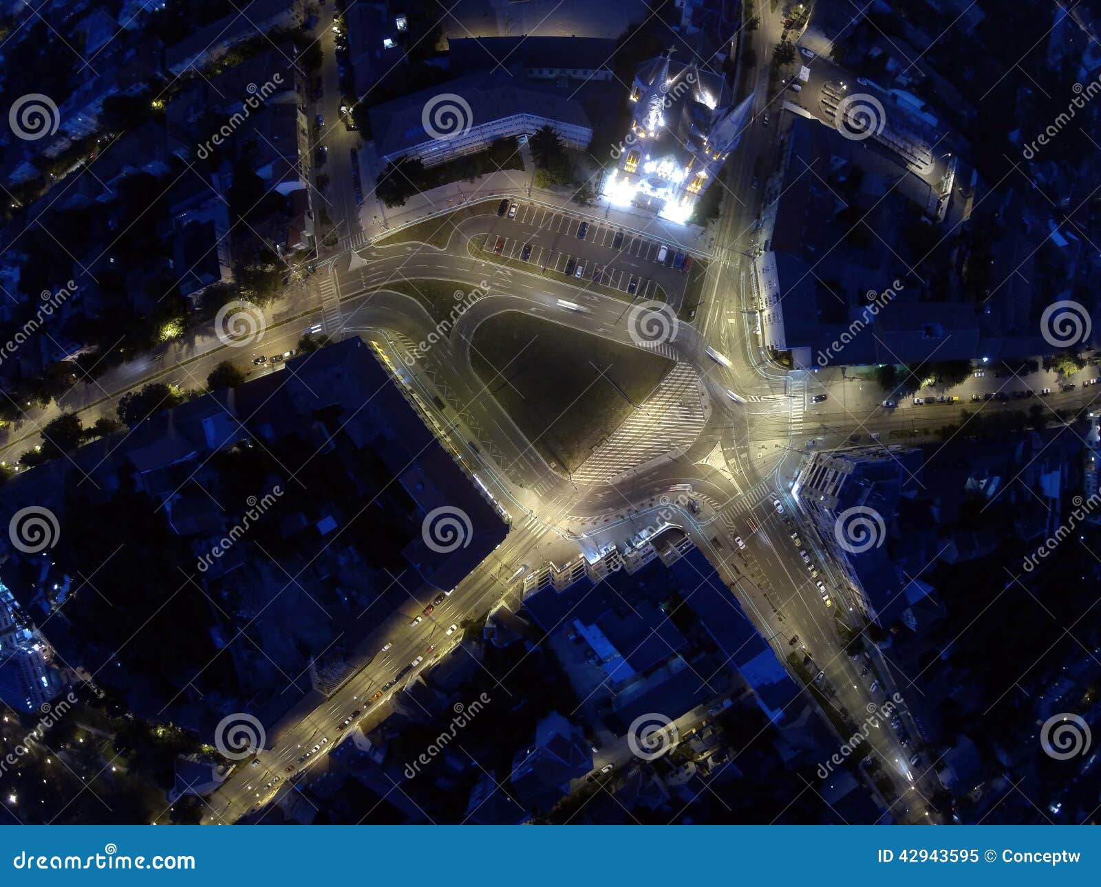 Intersection from Above at Night Stock Image - Image of night, view ...