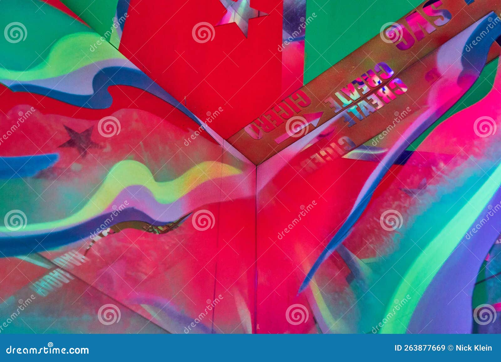 Intersection of Abstract Art in Corner of Room with Colorful Glowing ...