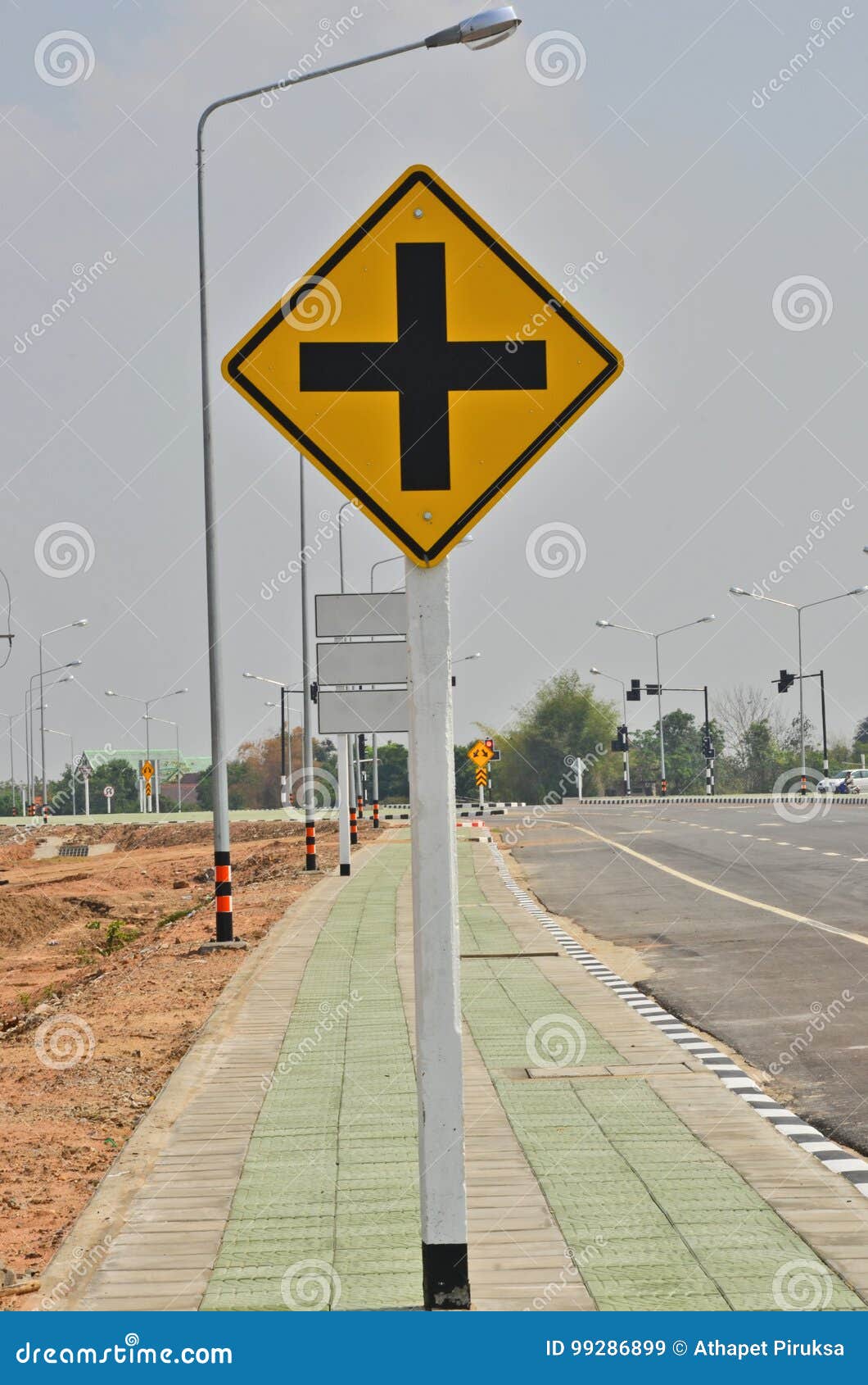 Intersection Ahead Warning of Street Sign Stock Image - Image of ...