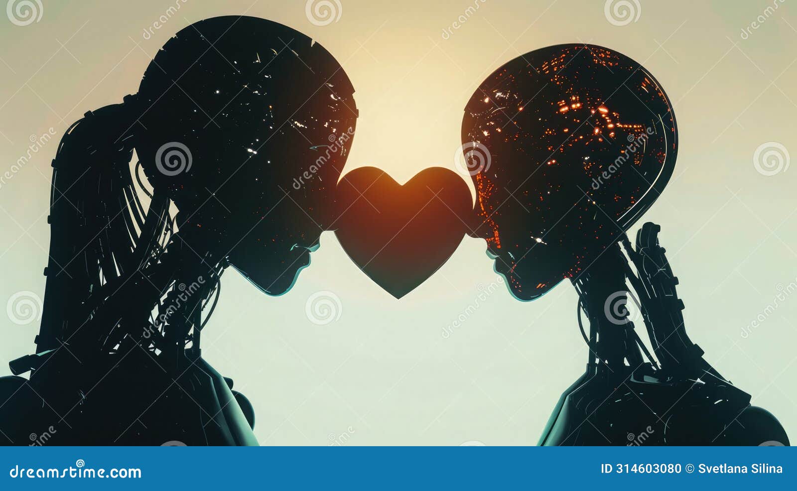 Intersection of AI and Human Hearts Represented As Silhouettes Face ... Intersection of AI and Human Hearts Represented As Silhouettes Face ...