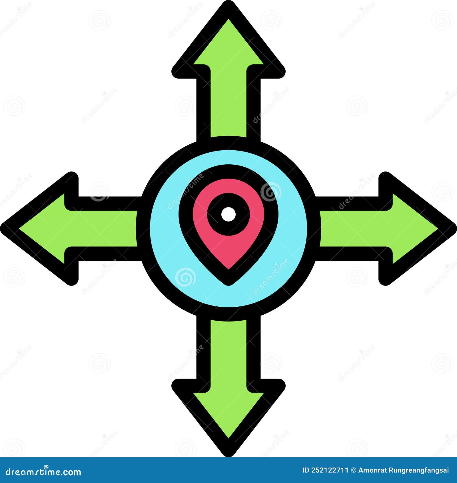Intersection Arrows Icon, Location Map and Navigation Vector Stock ...