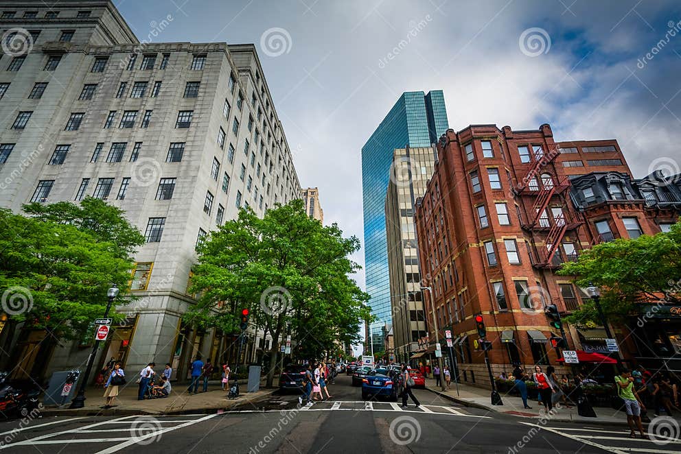 Intersection and Buildings in Back Bay, Boston, Massachusetts ...