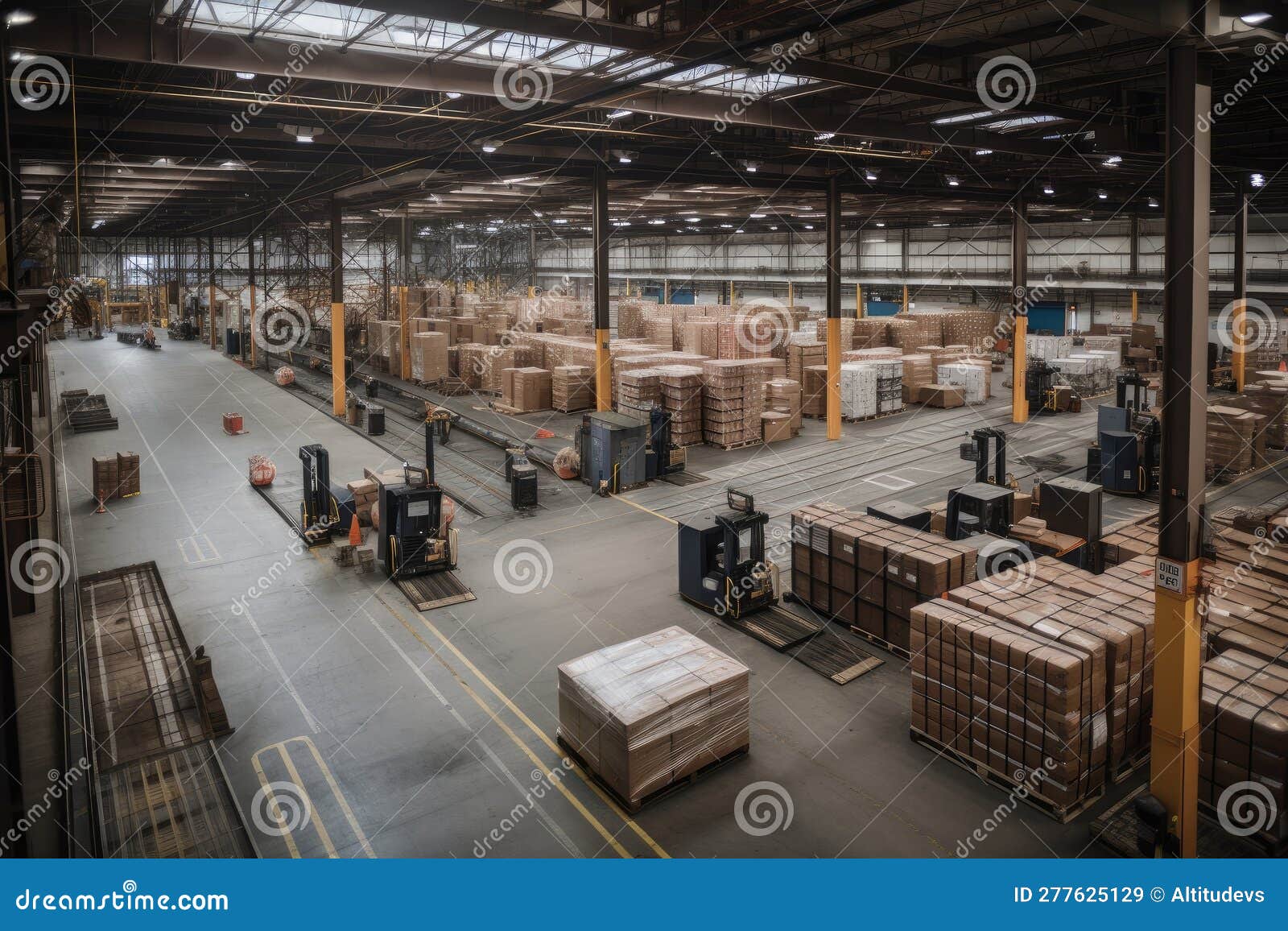 Intersection of Busy Warehouse, with Material Handling and Palletizing ...