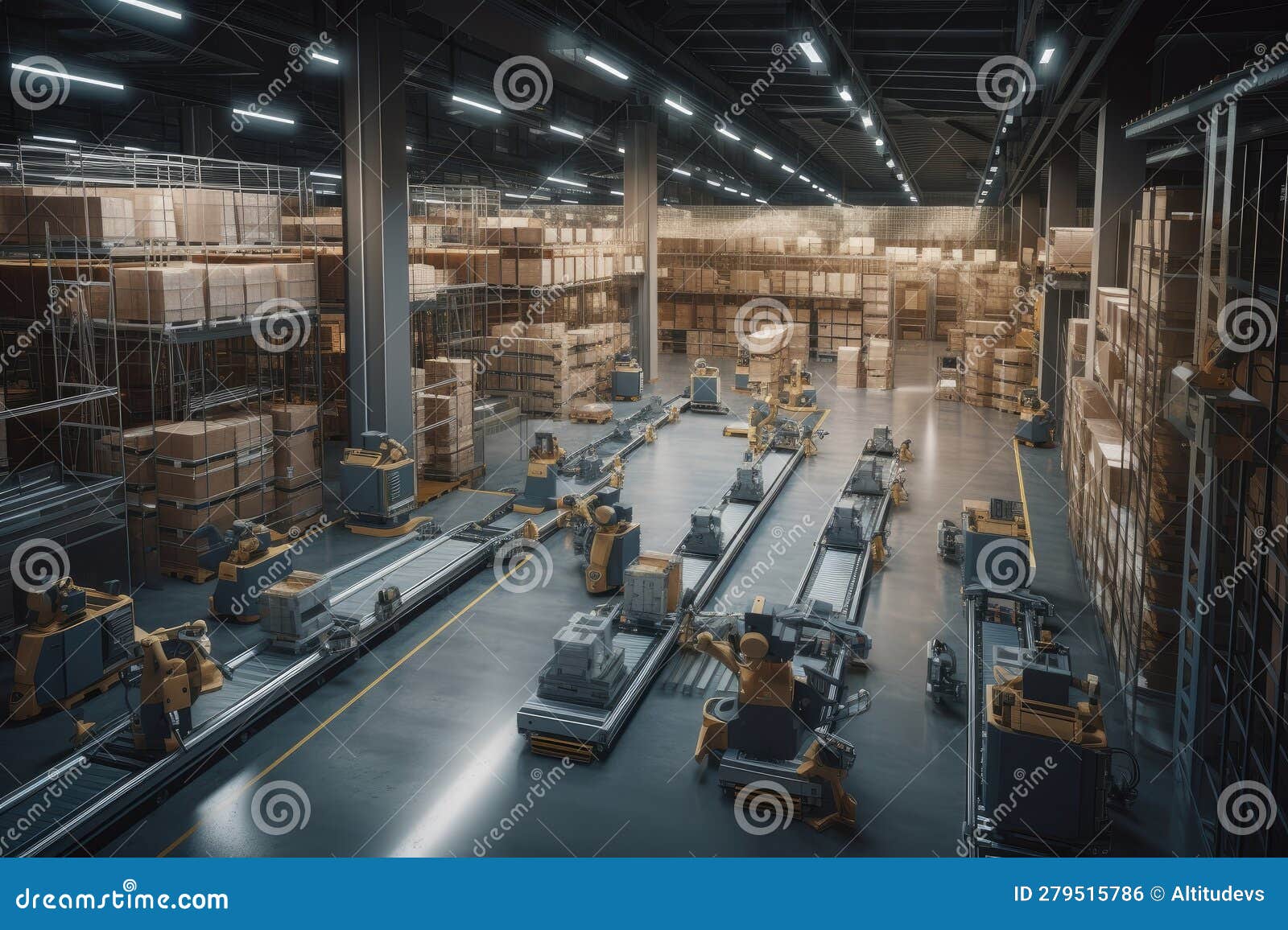 Intersection of Busy Warehouse, with Material Handling and Palletizing ...