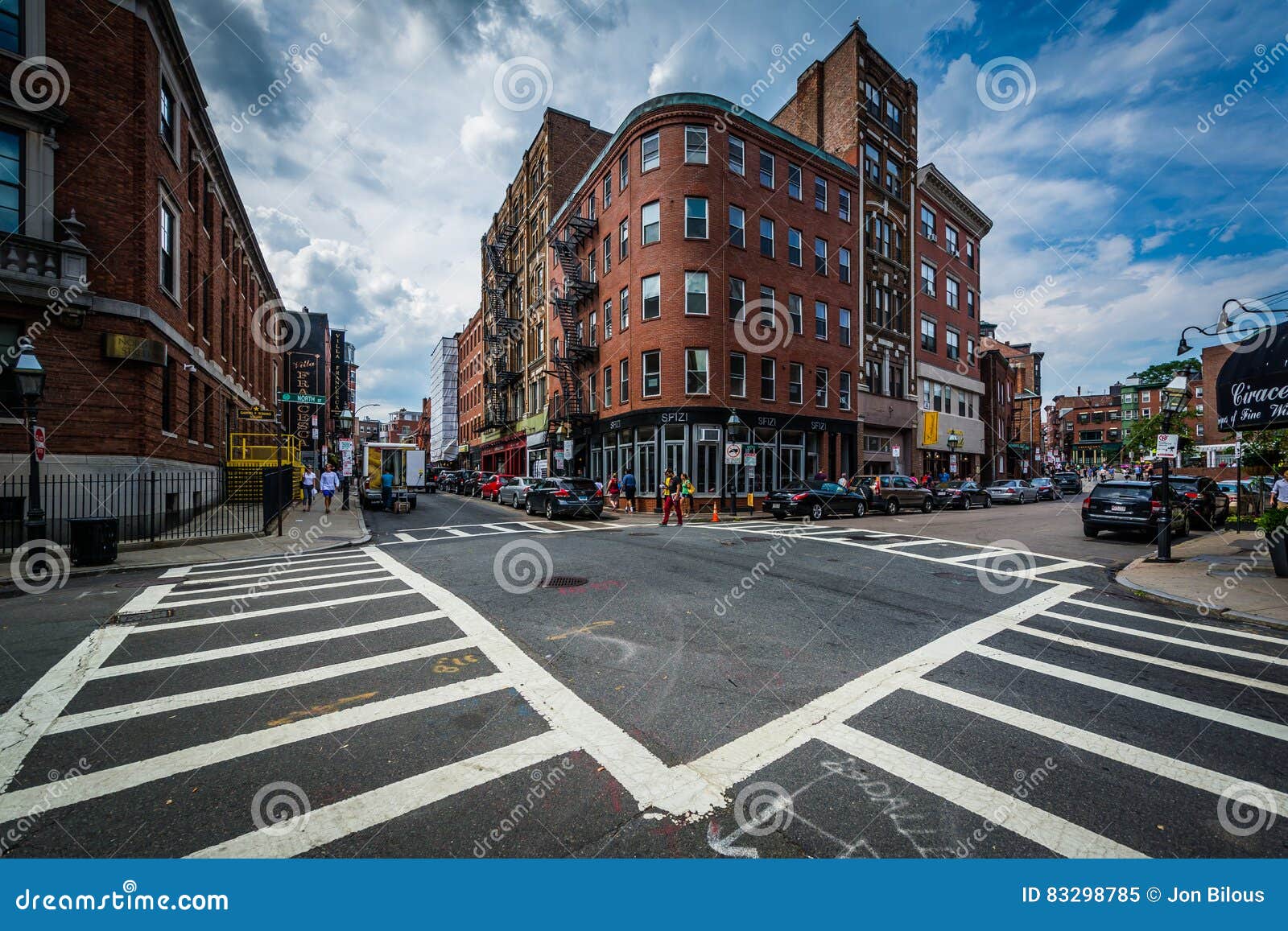 Intersection and Historic Buildings in the North End of Boston ...