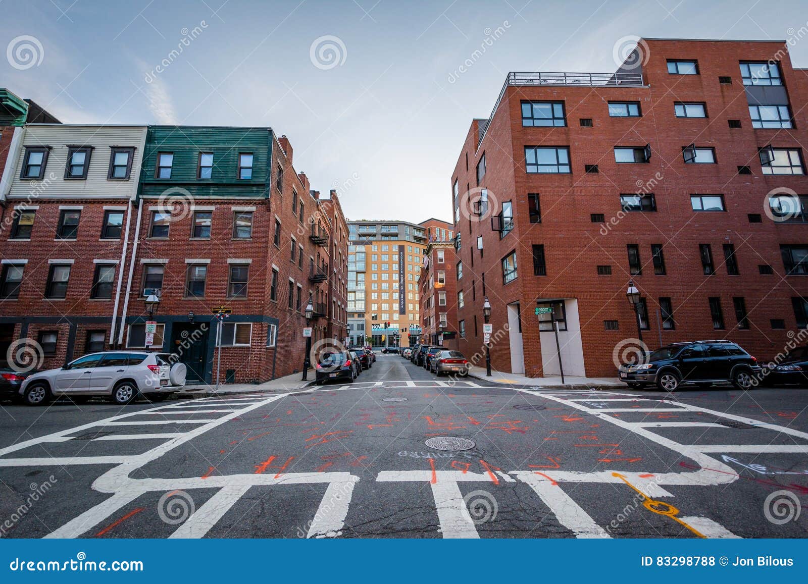 Intersection and Historic Buildings in the North End of Boston ...