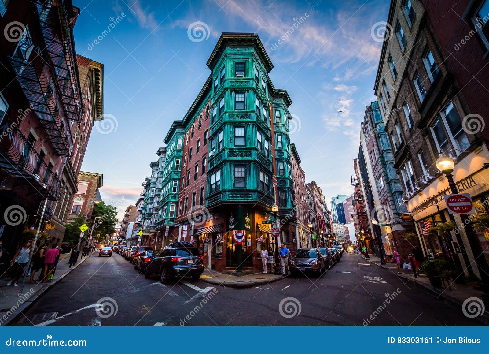 Intersection and Historic Buildings in the North End of Boston ...