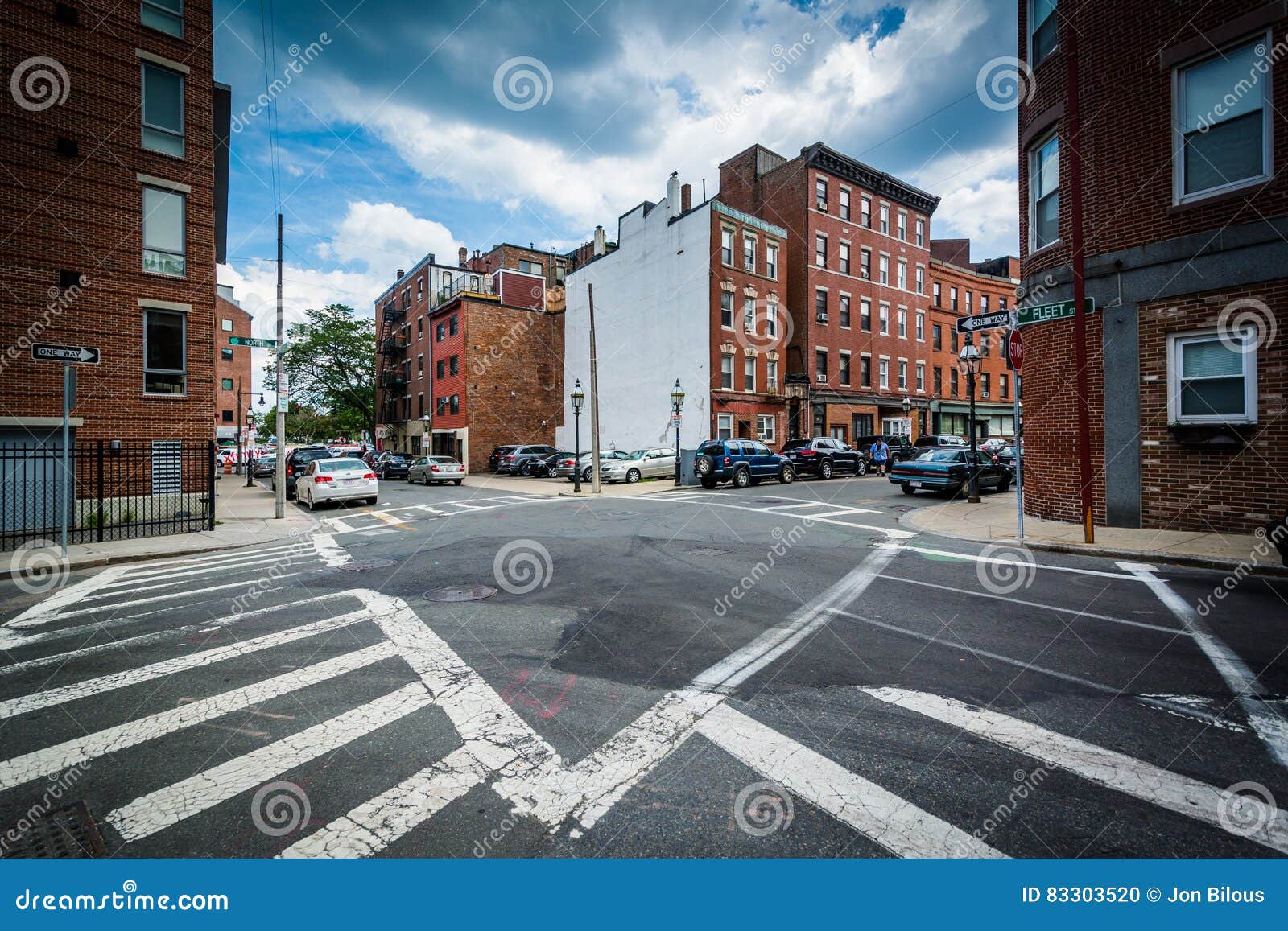 Intersection and Historic Buildings in the North End of Boston ...