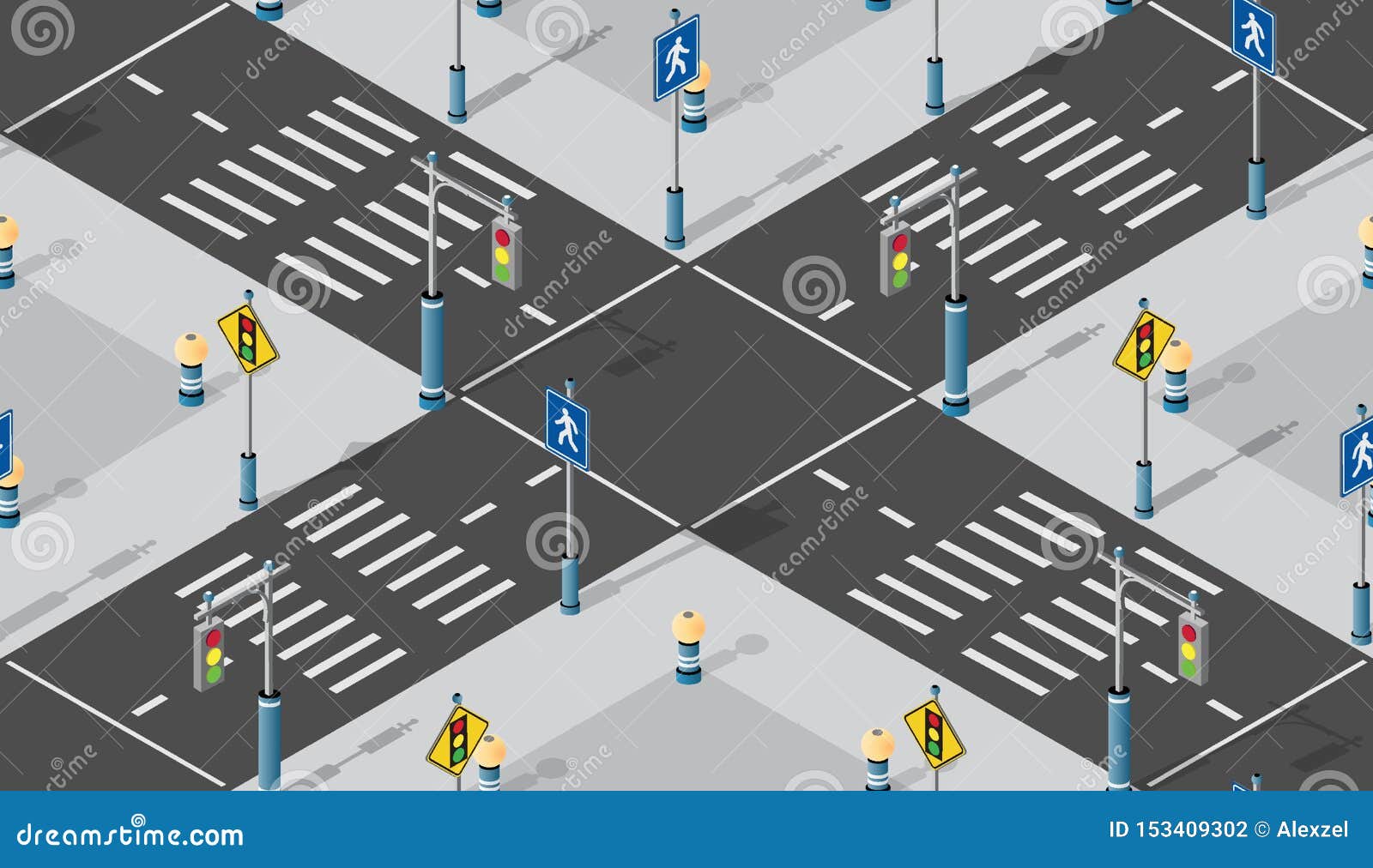 Intersection Isometric Seamless Stock Vector - Illustration of plan ...