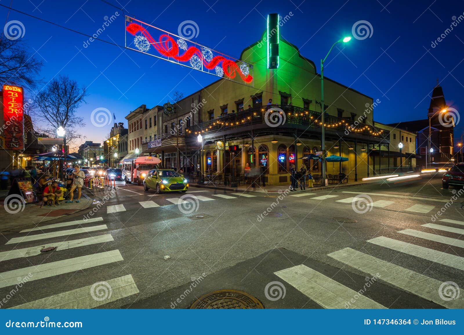 An Intersection at Night, in Downtown Mobile, Alabama Editorial Stock ...